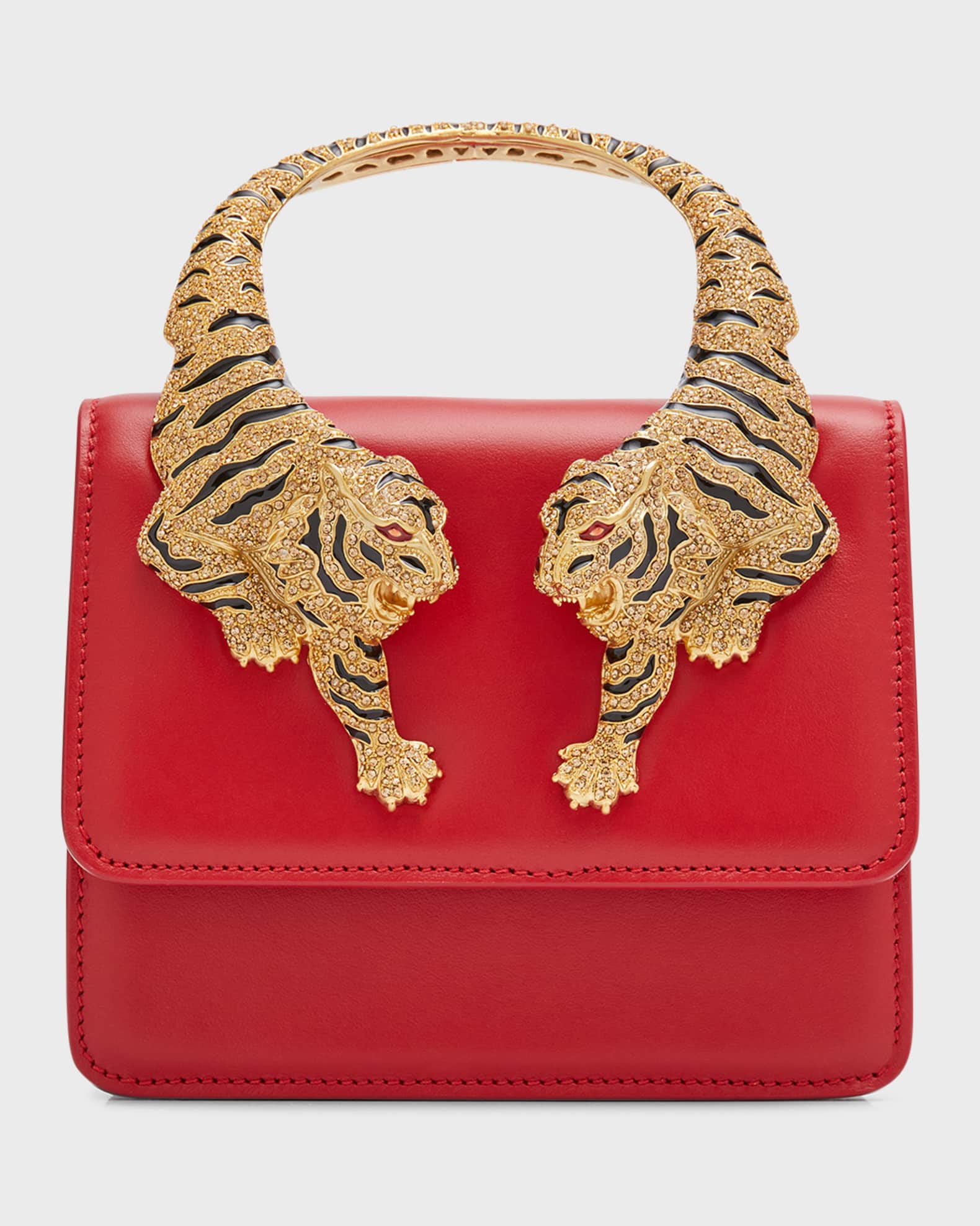 Roberto Cavalli Small Tiger Leather Top-Handle Bag | Neiman Marcus