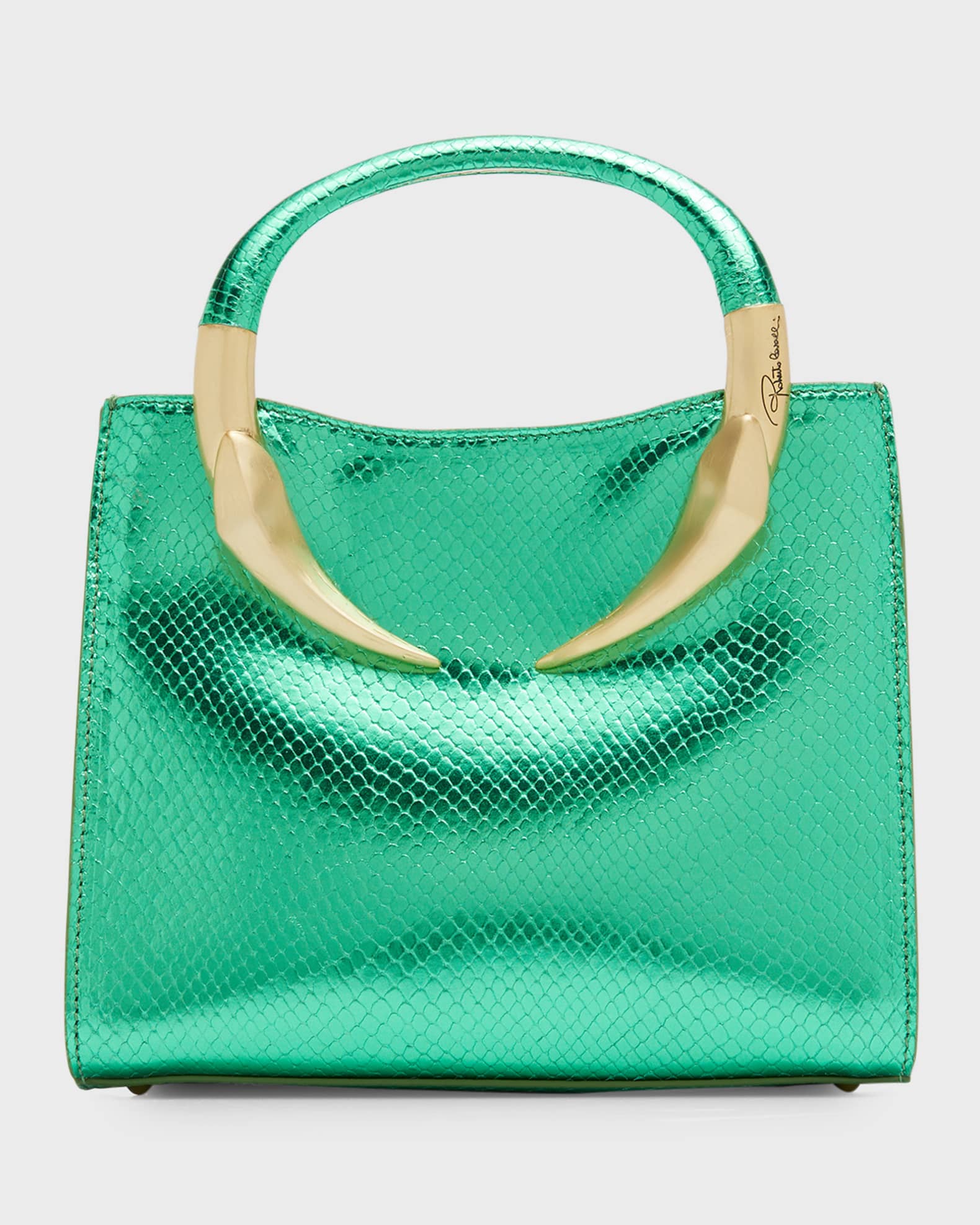 Roberto Cavalli Fang Metallic Top-Handle Bag | Neiman Marcus