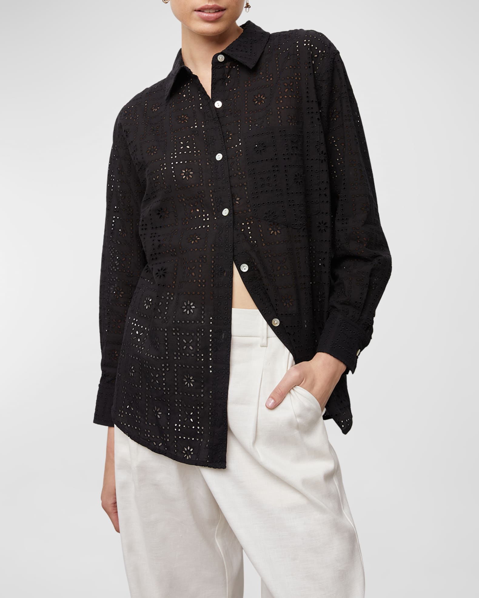 Rails Arlo Eyelet-Embroidered Button-Front Shirt | Neiman Marcus