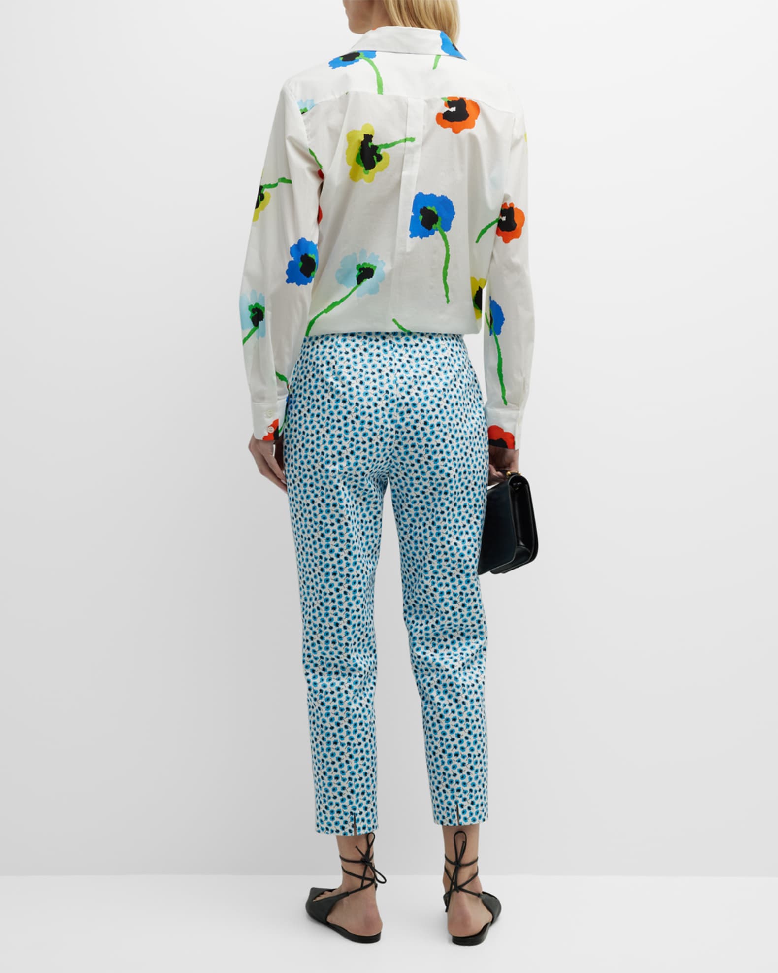 Piazza Sempione Micro Floral-Print Cotton Satin Capri Trousers | Neiman ...