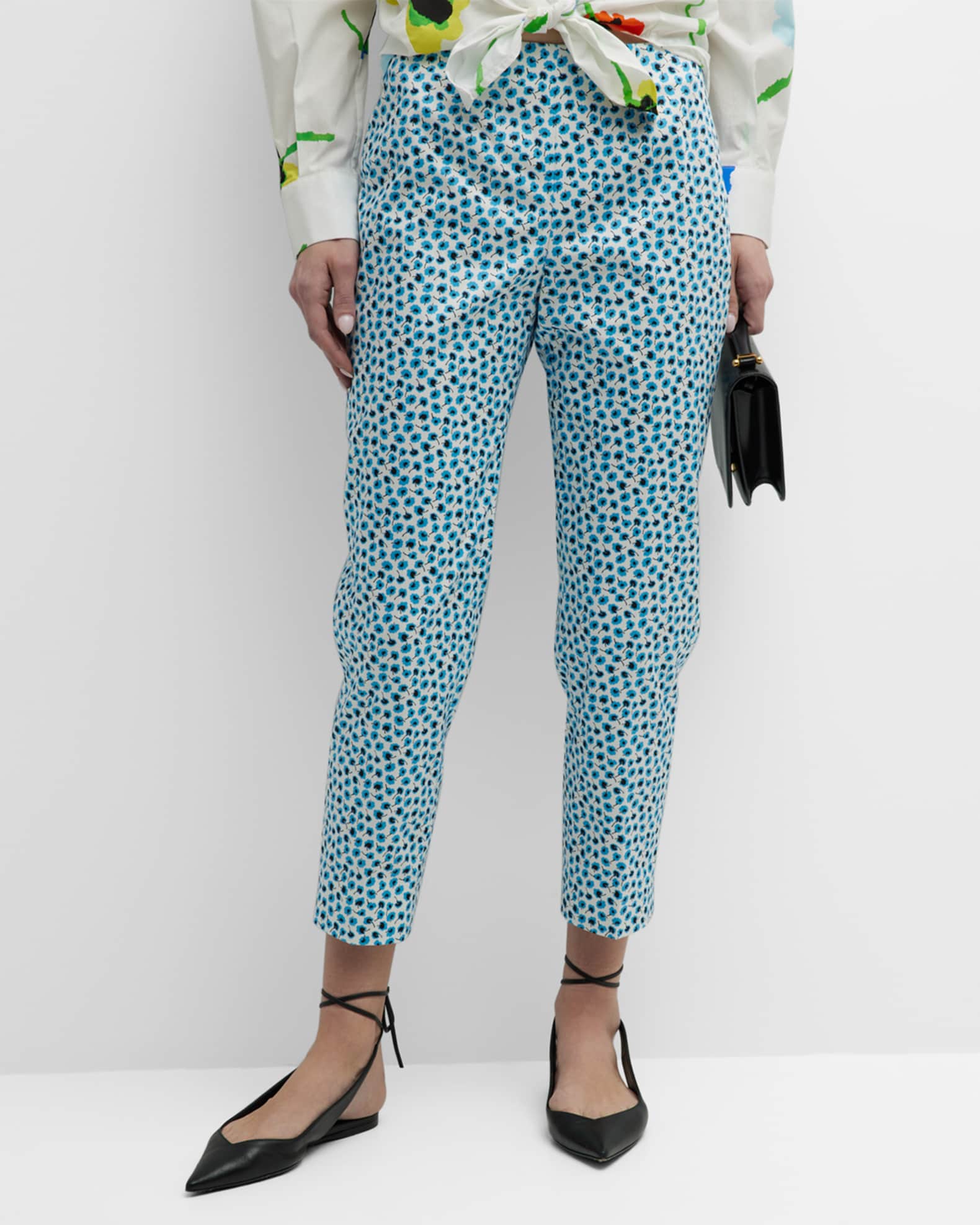 Piazza Sempione Micro Floral-Print Cotton Satin Capri Trousers | Neiman ...