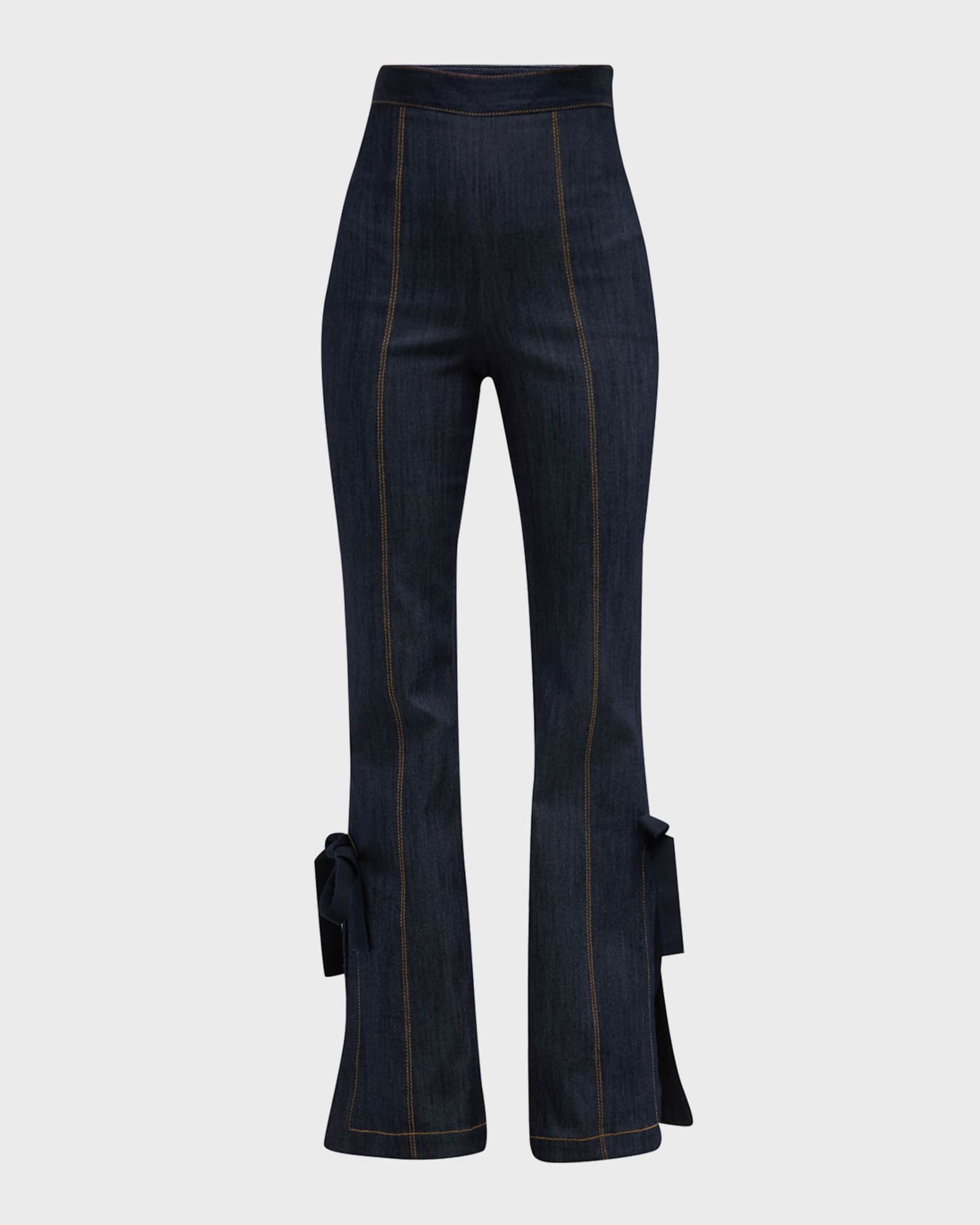Cinq a Sept Lou Ribbon-Tie Flared Denim Pants | Neiman Marcus