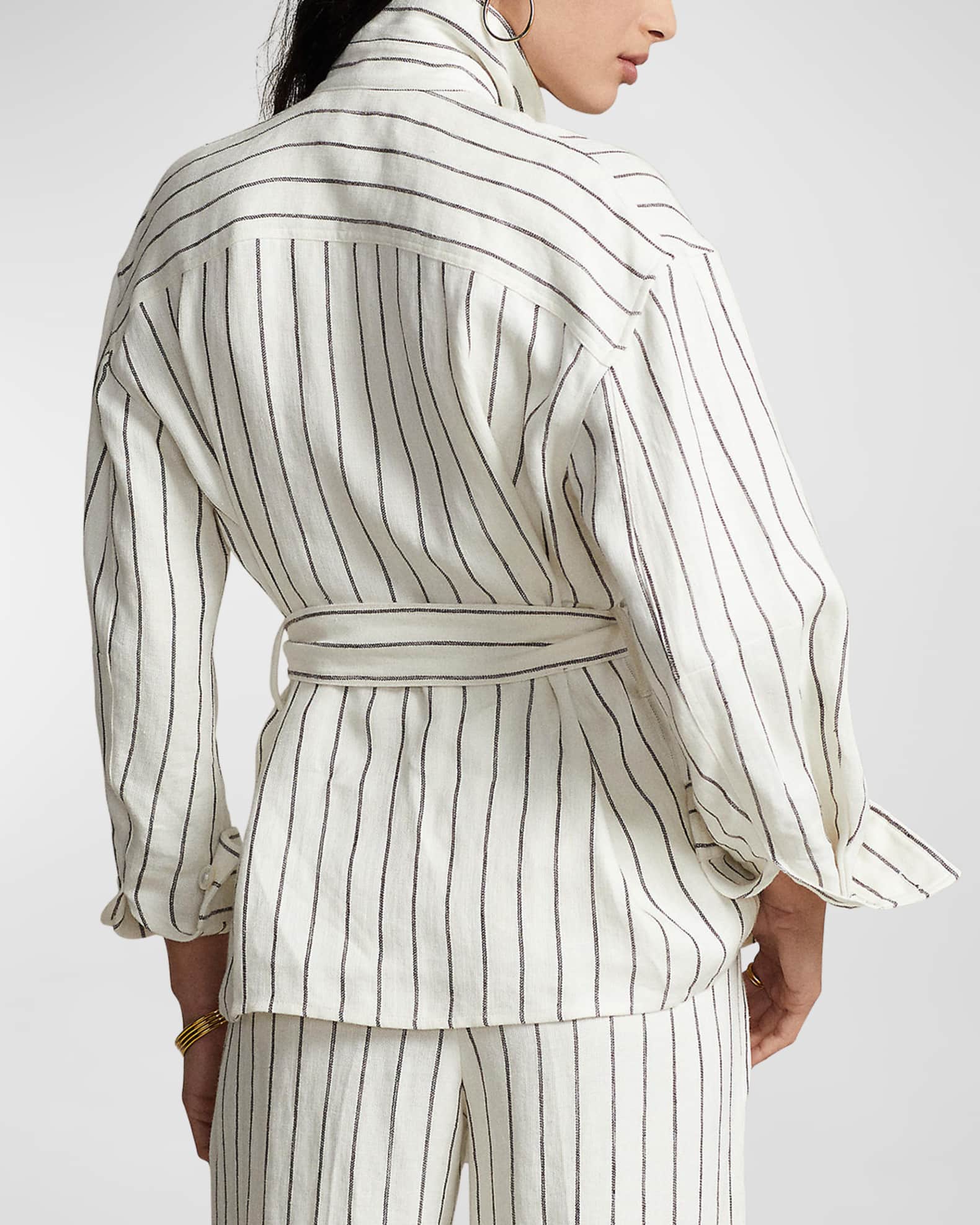 Polo Ralph Lauren Belted Striped Linen Utility Shirt | Neiman Marcus