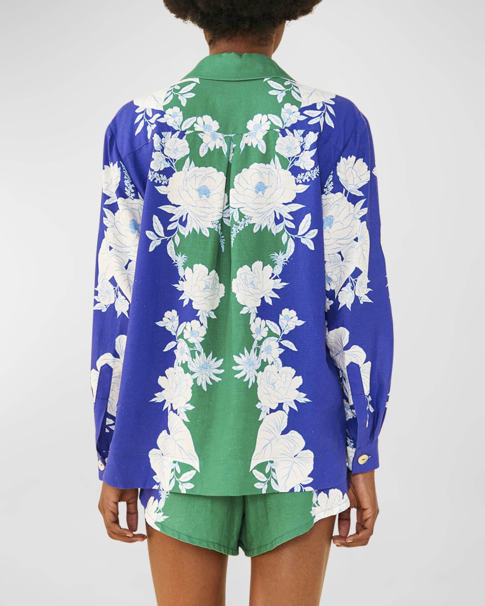 Farm Rio Soft Garden Floral Colorblocked Shirt | Neiman Marcus
