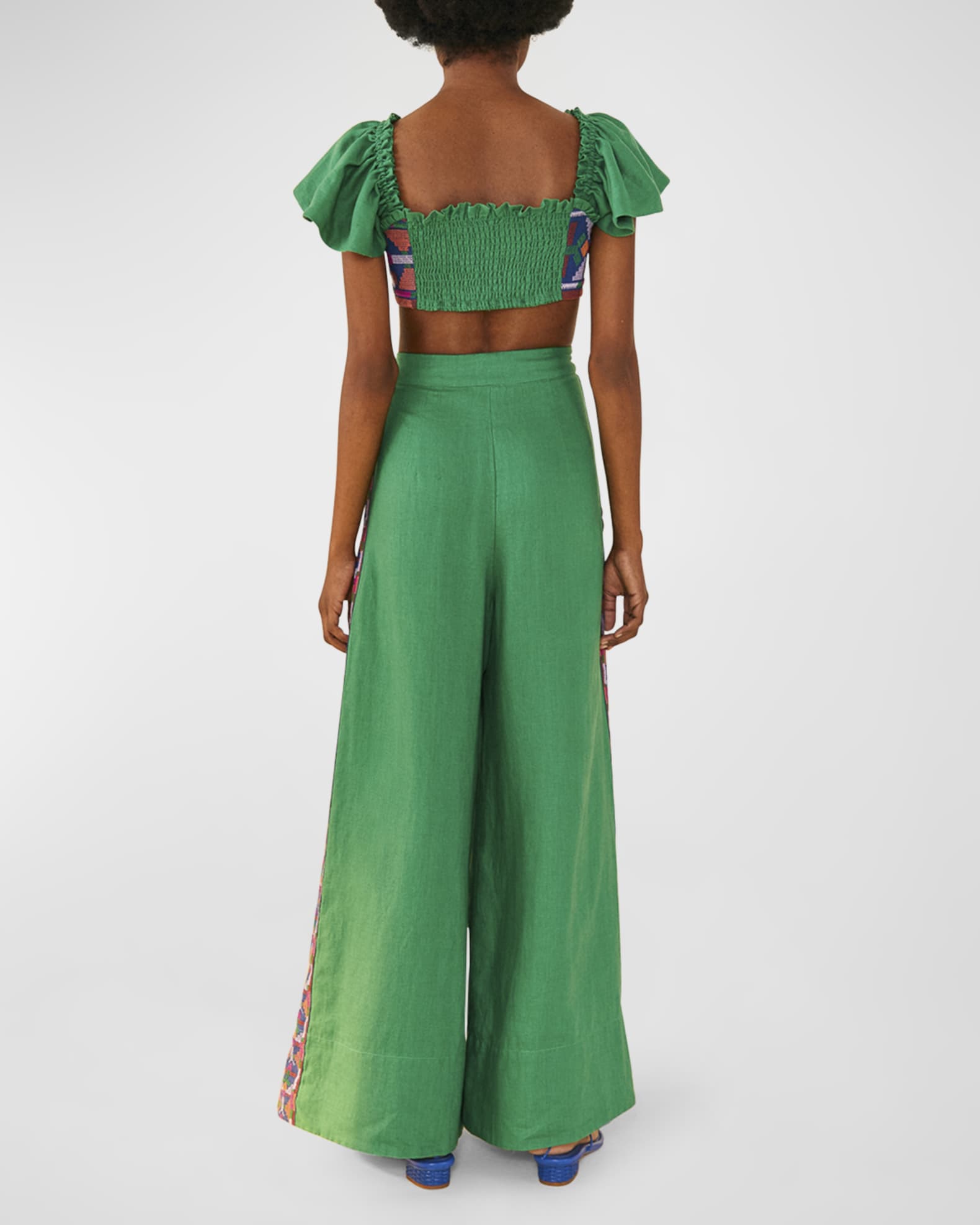 Farm Rio Embroidered Linen Wide-Leg Pants | Neiman Marcus