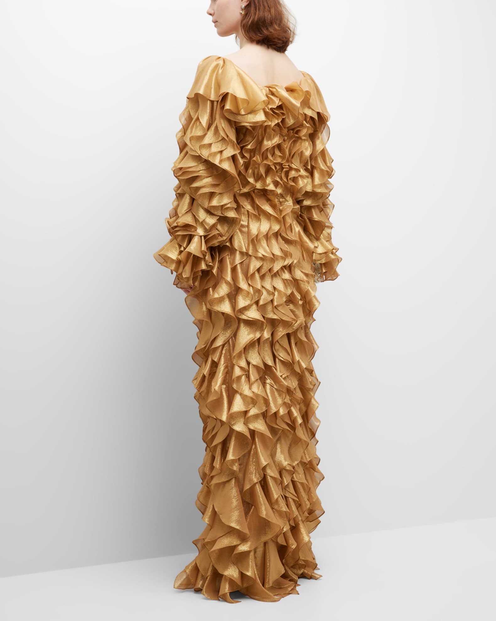 Aliette Metallic Ruffle Off-The-Shoulder Gown | Neiman Marcus