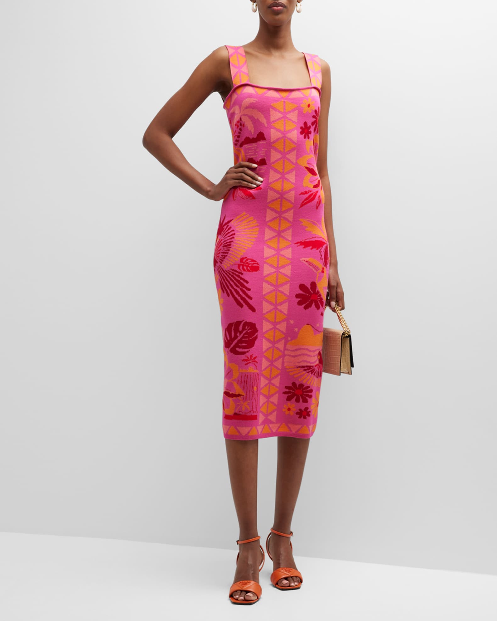 Farm Rio Rio Tiles Sleeveless Midi Knit Dress | Neiman Marcus