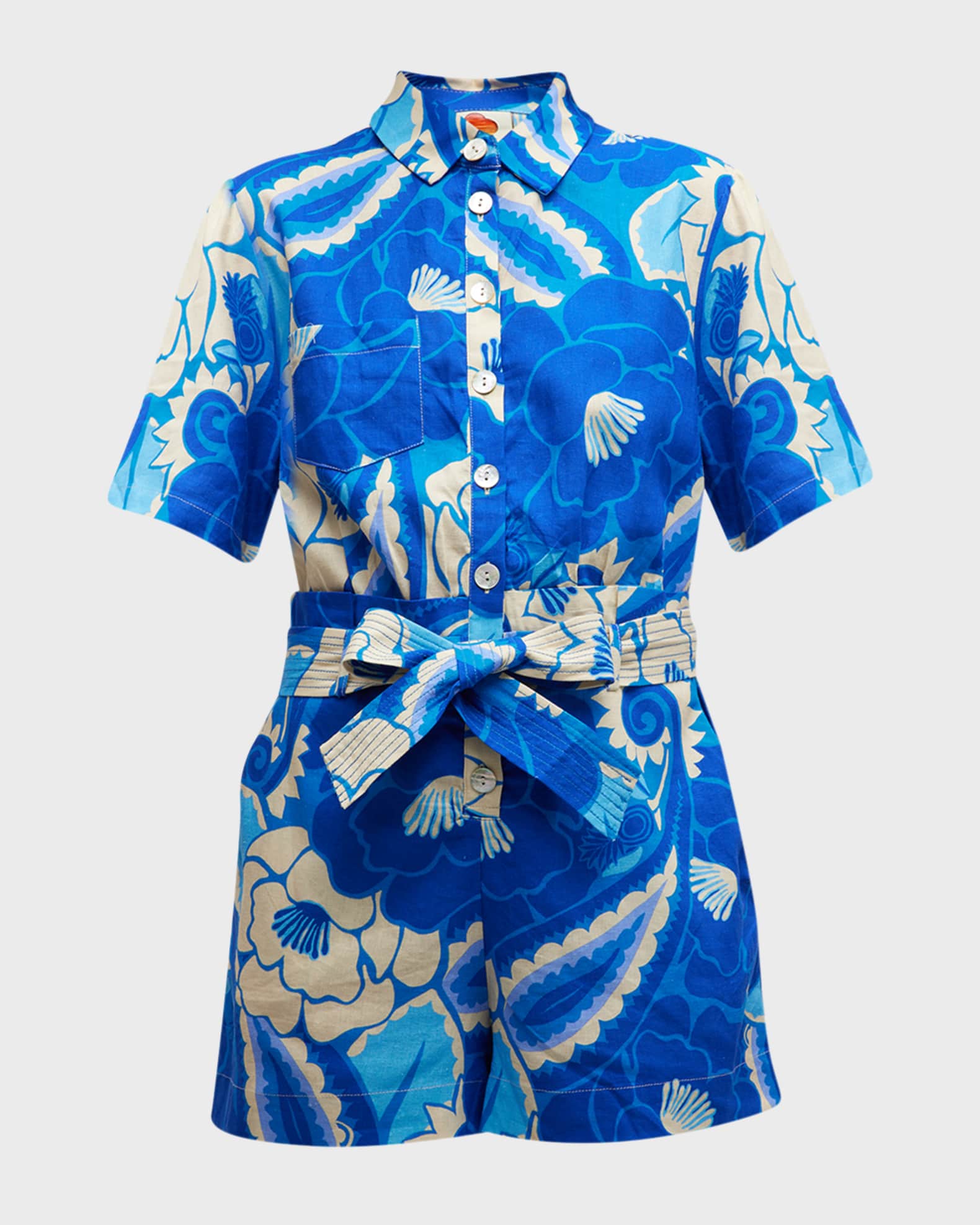 Farm Rio Tropical Groove Blue Romper | Neiman Marcus
