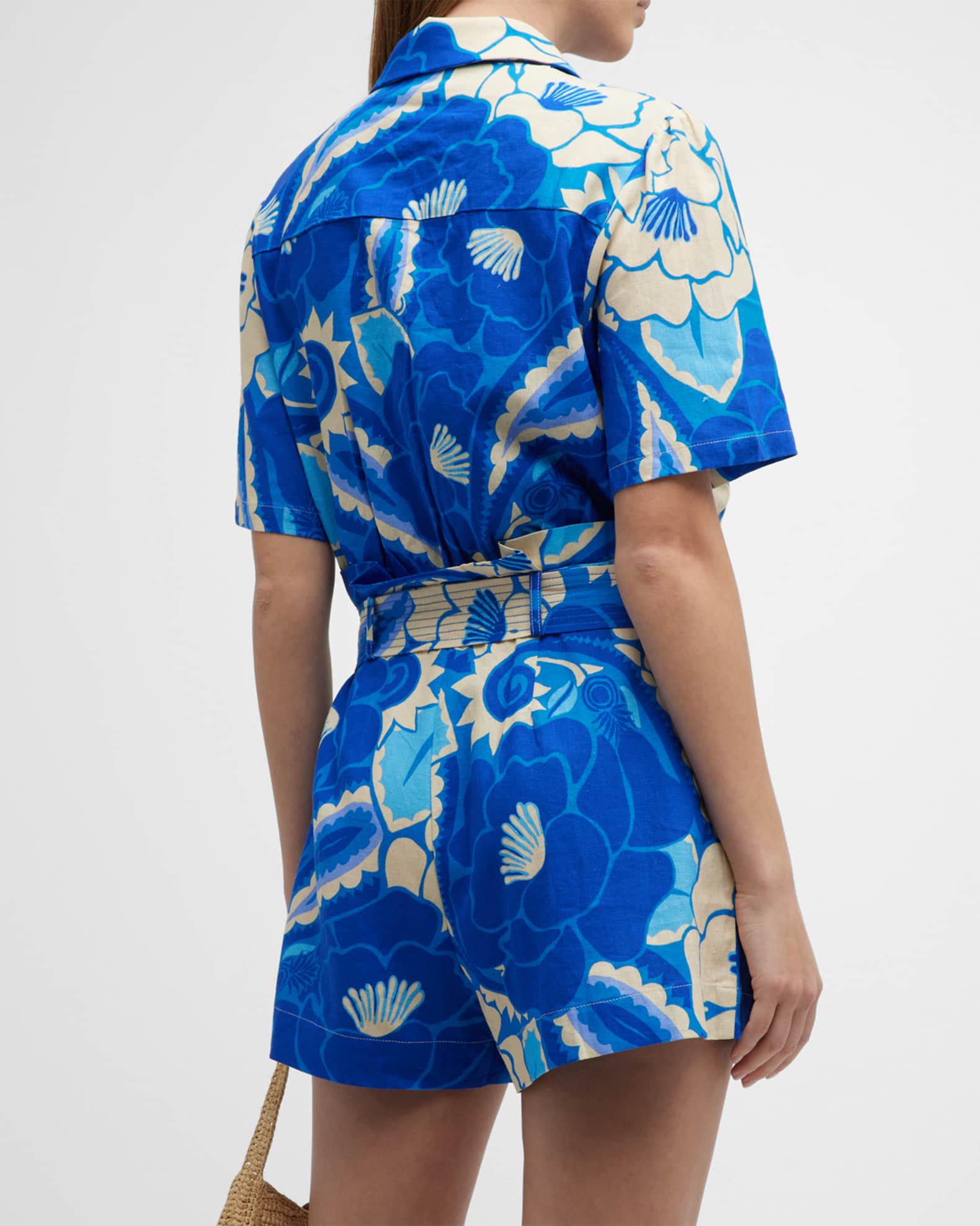 Farm Rio Tropical Groove Blue Romper | Neiman Marcus