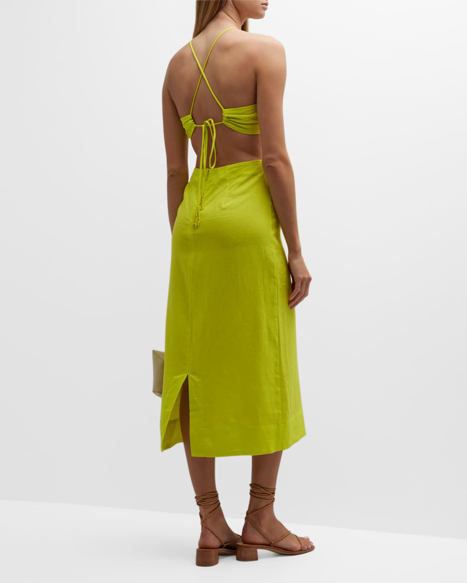 Farm Rio Monstera Open-Back Halter Midi Dress | Neiman Marcus