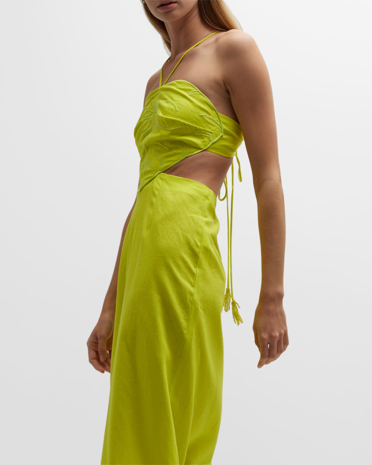 Farm Rio Monstera Open-Back Halter Midi Dress | Neiman Marcus