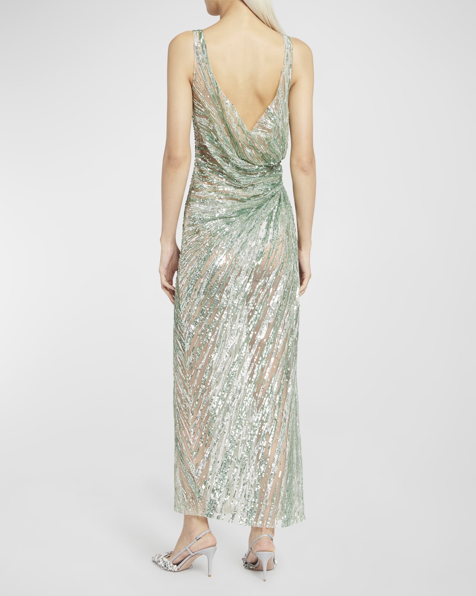 Valentino Gathered Evening Gown with Sequin Embellishment | Neiman Marcus