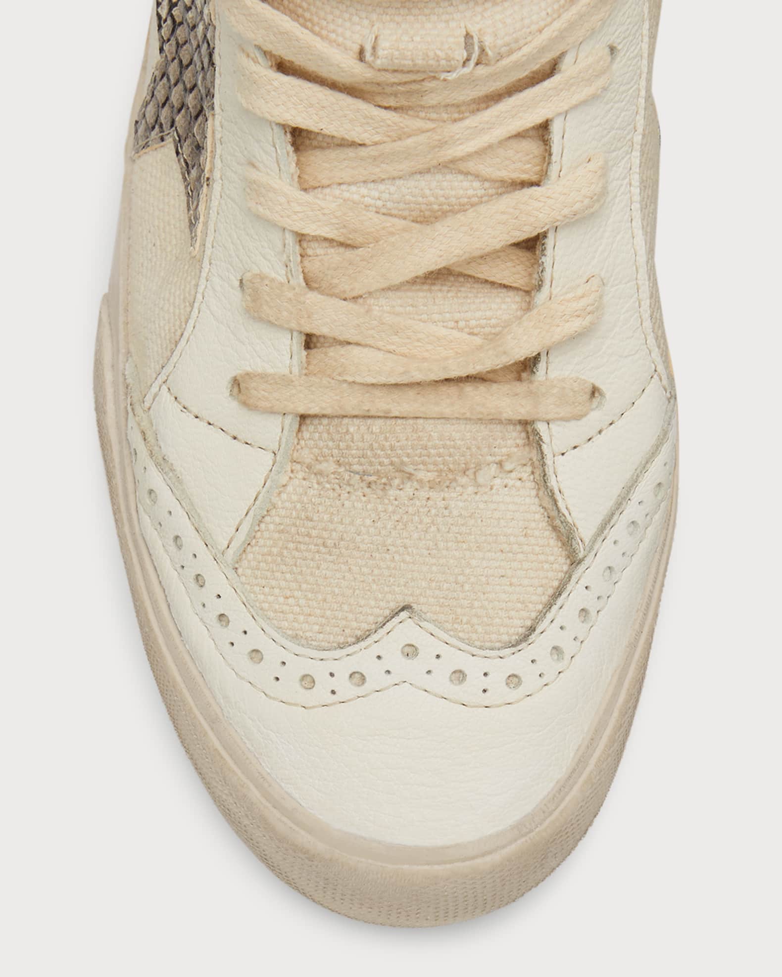 Golden Goose Mid Star Canvas Wing-Tip Sneakers | Neiman Marcus