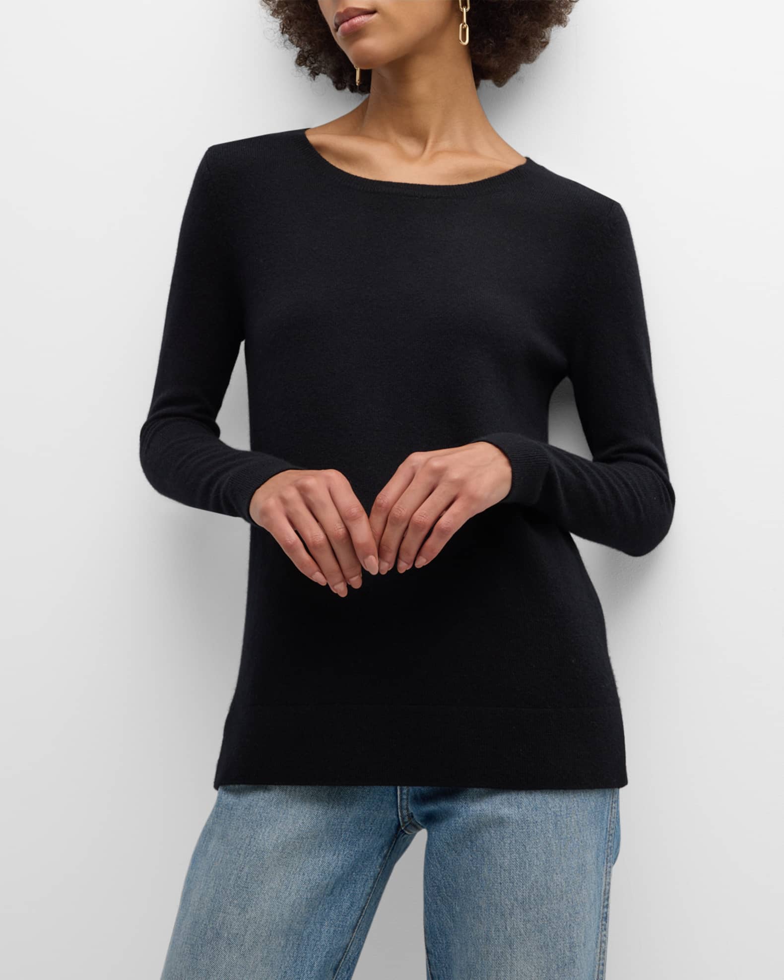 Cashmere Basic Crewneck Top | Neiman Marcus