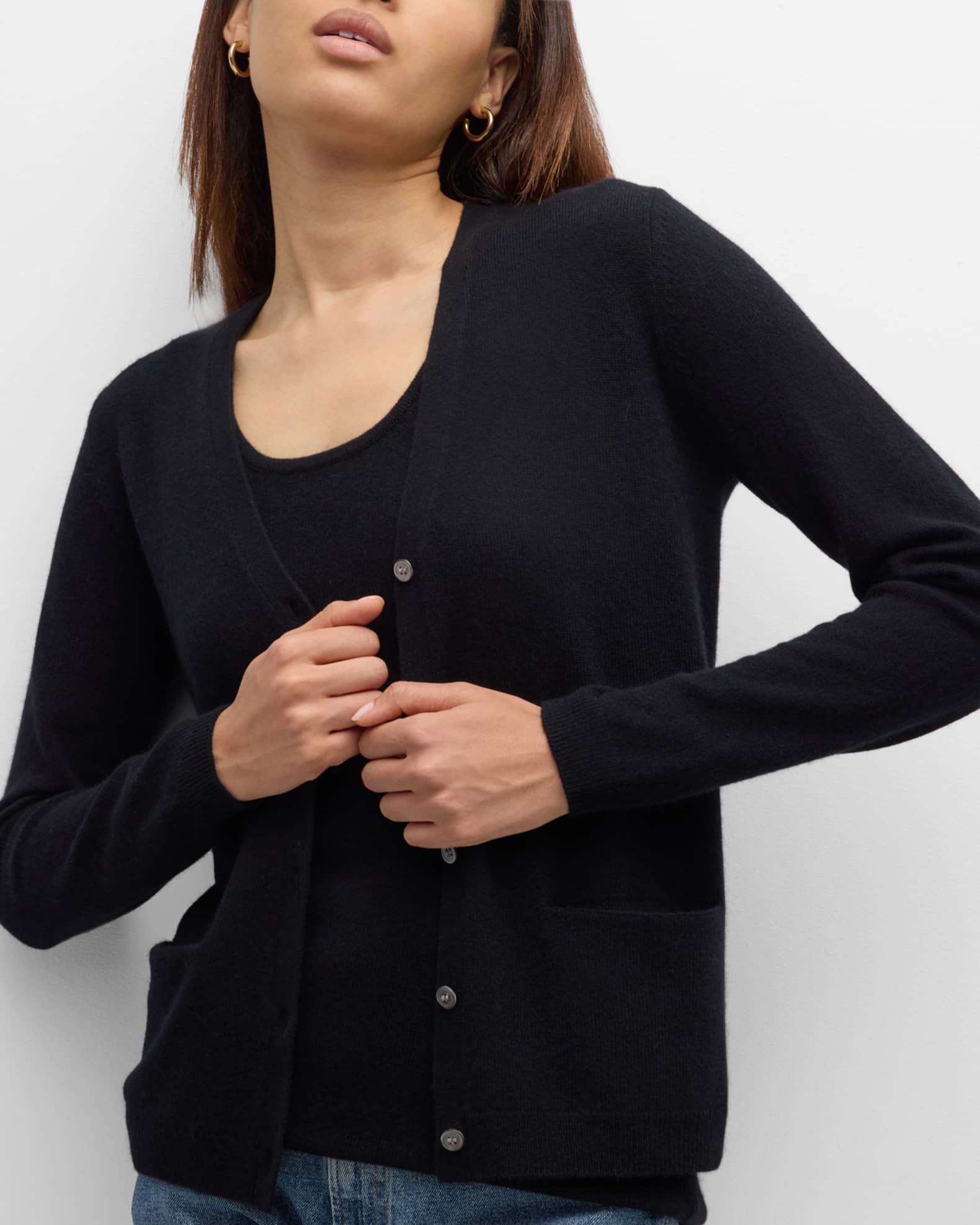 Neiman Marcus Cashmere Collection Cashmere Basic Button-Front Cardigan ...