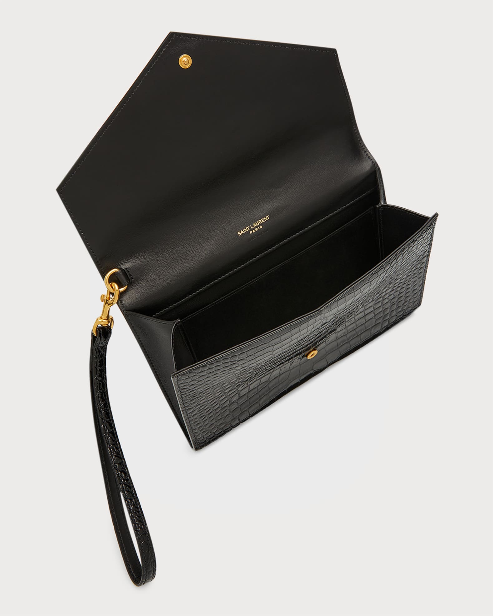 Saint Laurent Envelope Flap YSL Clutch Bag in Croc-Embossed Leather ...