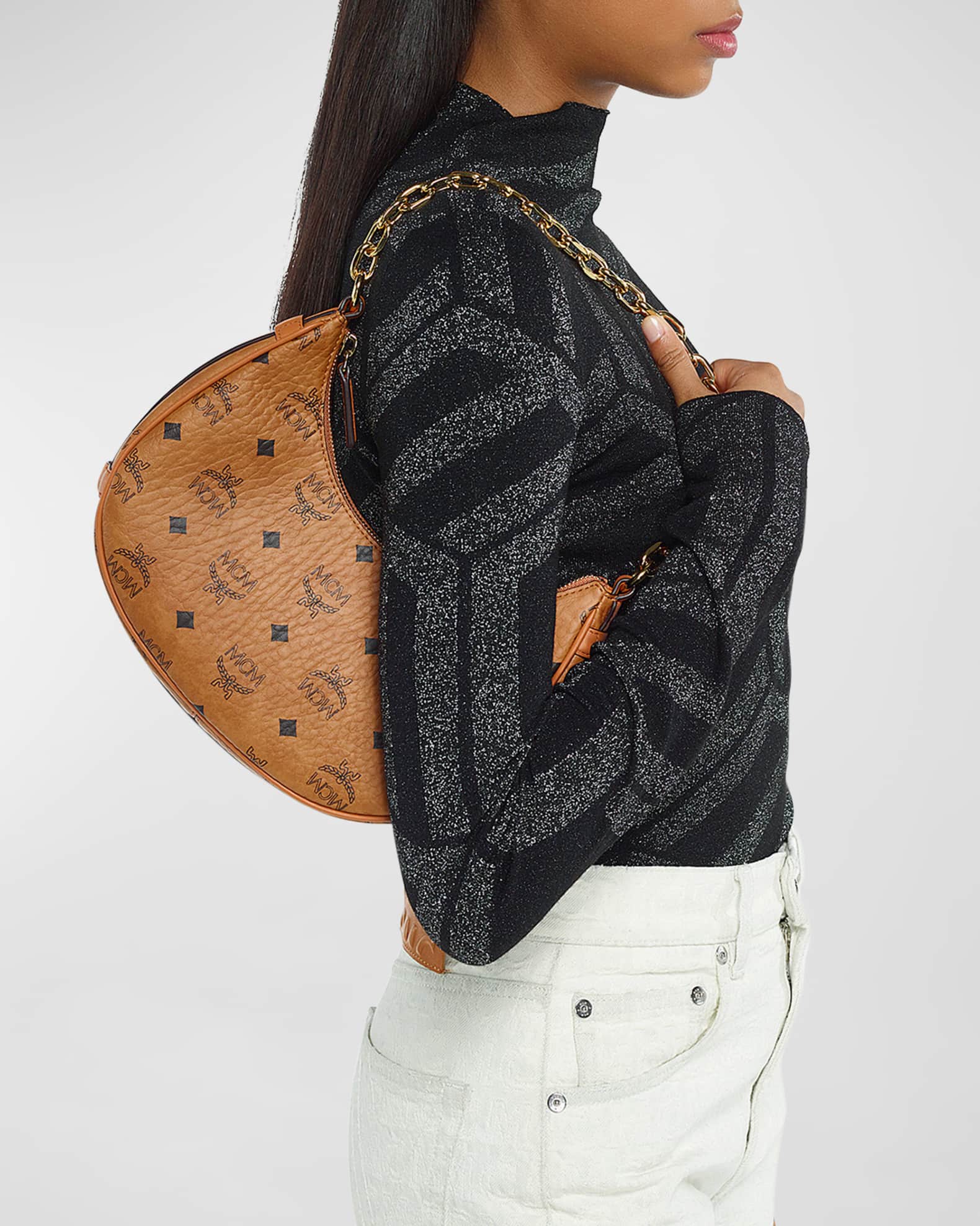 MCM Aren Small Monogram Hobo Shoulder Bag | Neiman Marcus