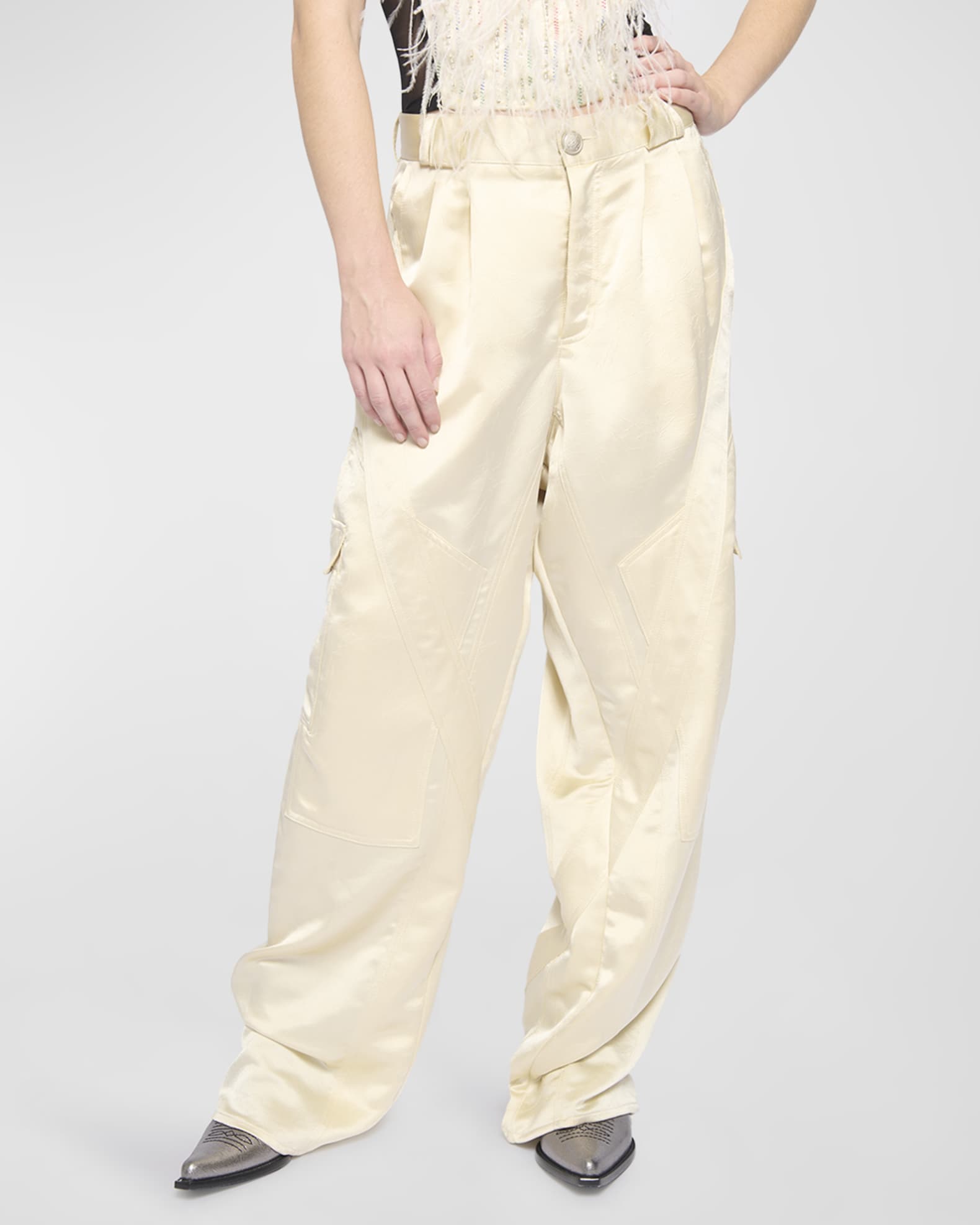 Koche Shiny Pleated Multipocket Cargo Trousers | Neiman Marcus
