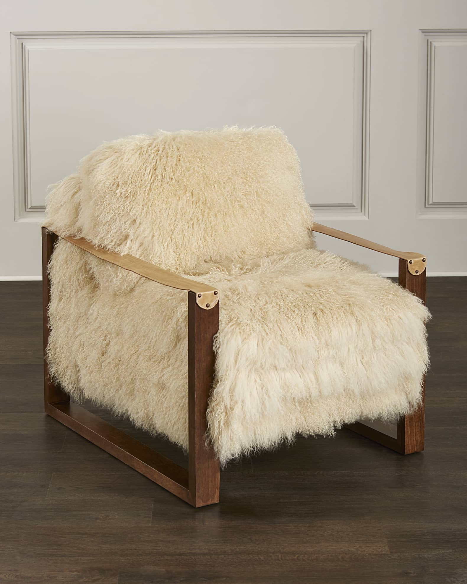 Massoud Eydie Leather Strap Sheepskin Chair | Neiman Marcus