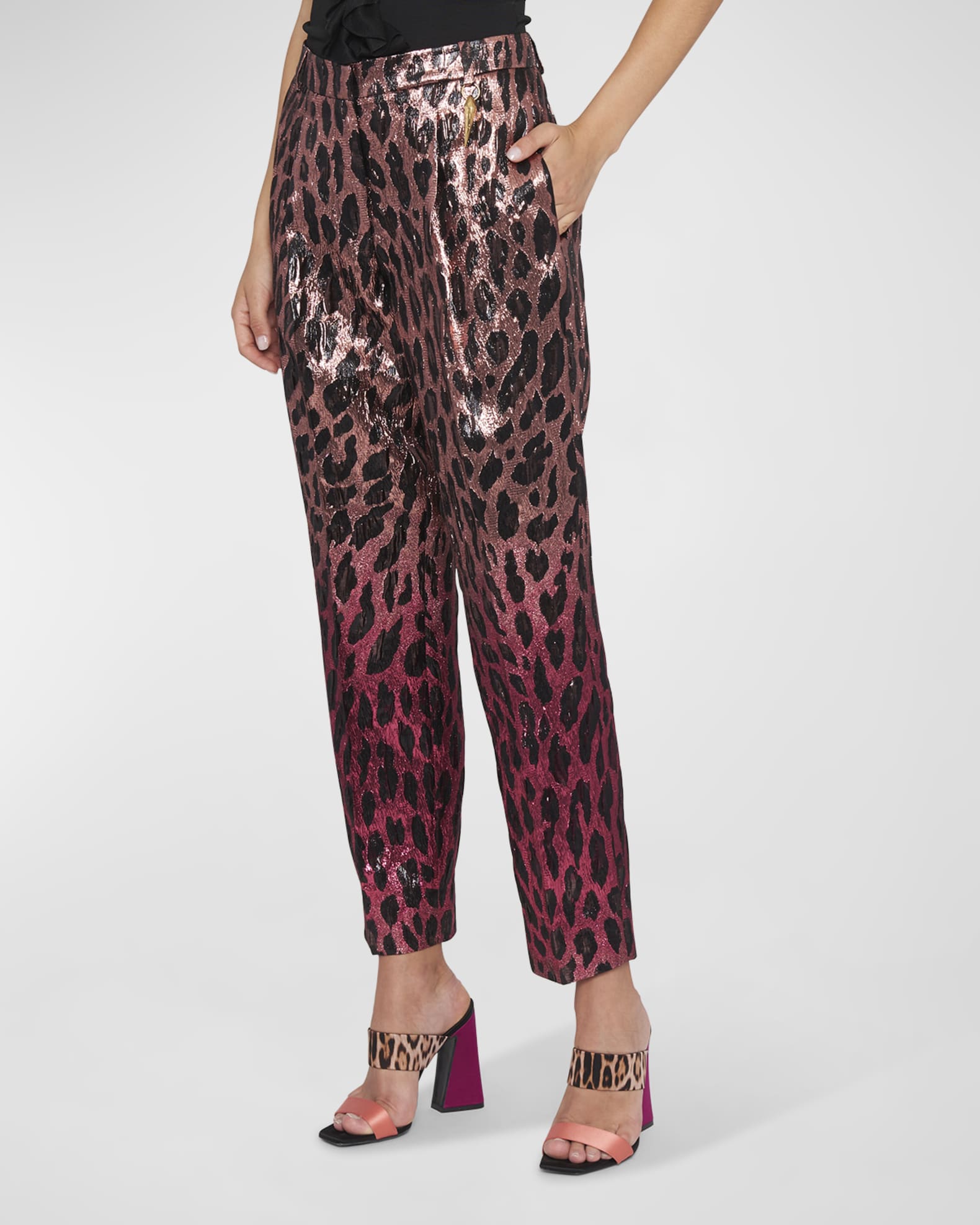 Roberto Cavalli Metallic Leopard Print Trousers | Neiman Marcus