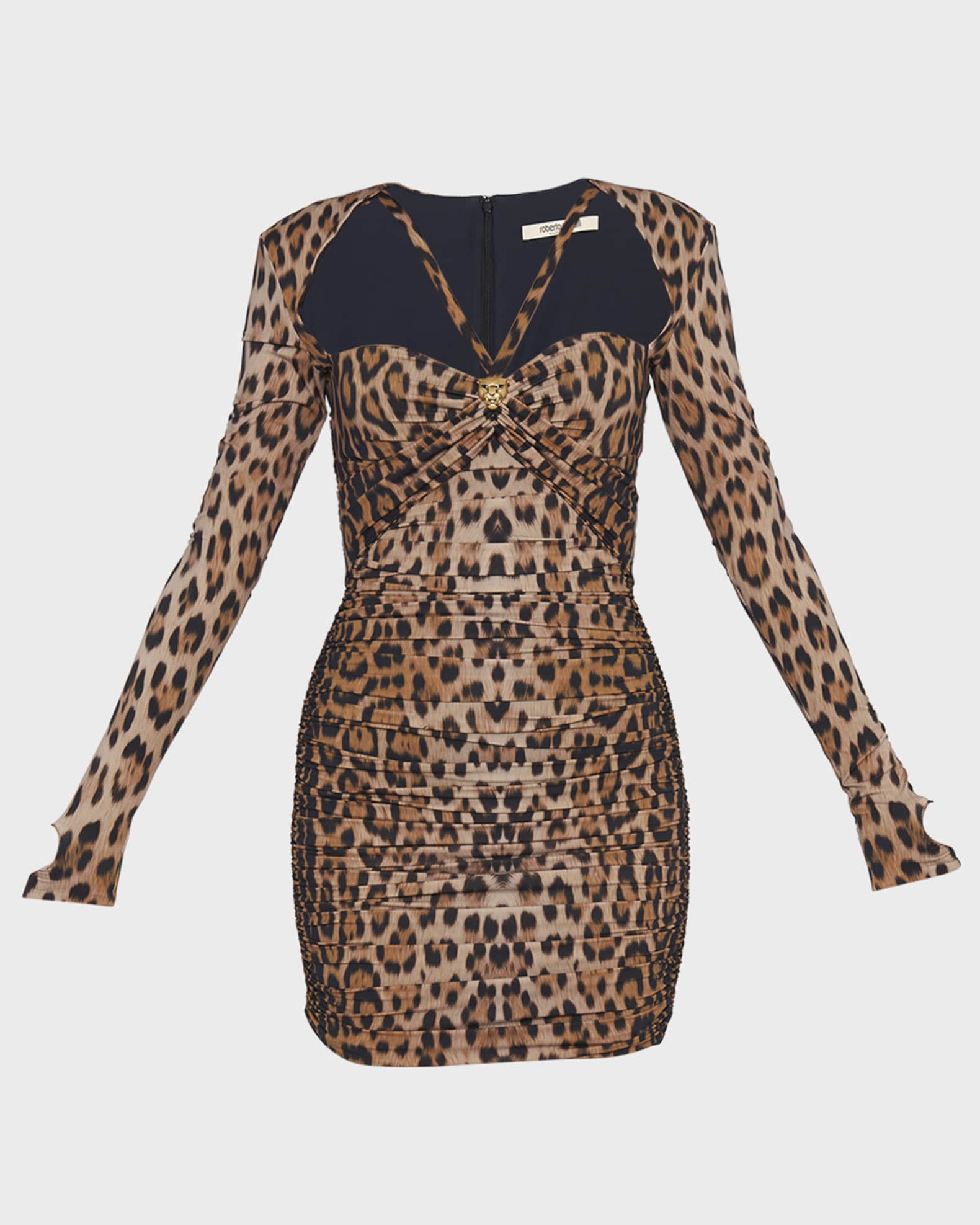 Roberto Cavalli Leopard Print Ruched Mini Dress | Neiman Marcus