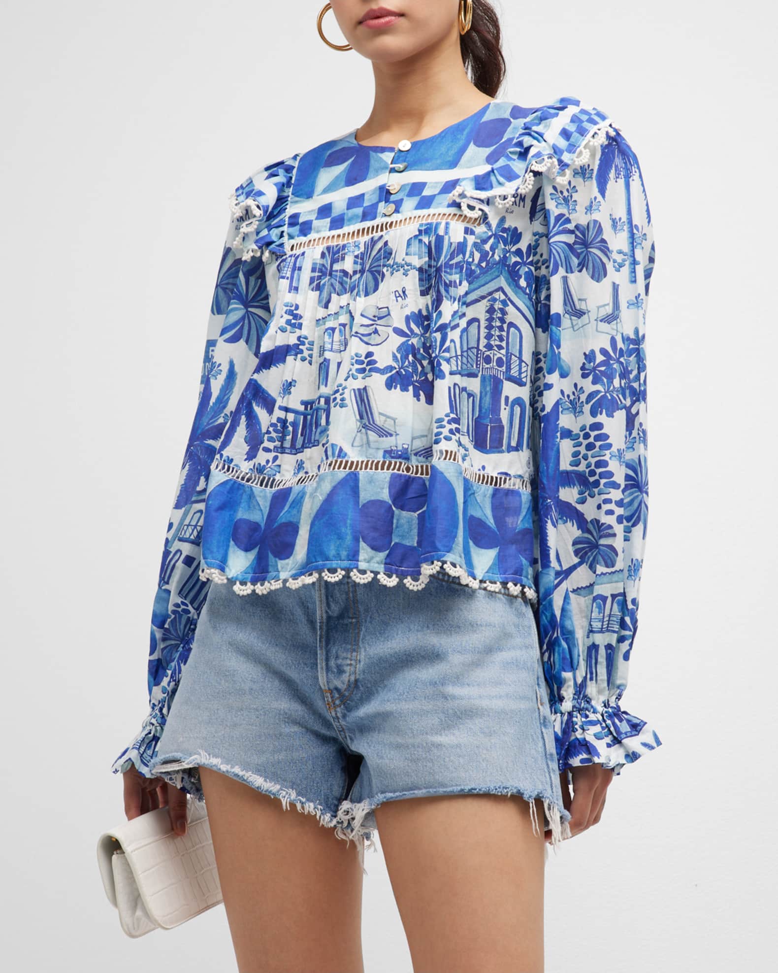 Farm Rio Sweet Rio Embroidered Lace Blouse | Neiman Marcus