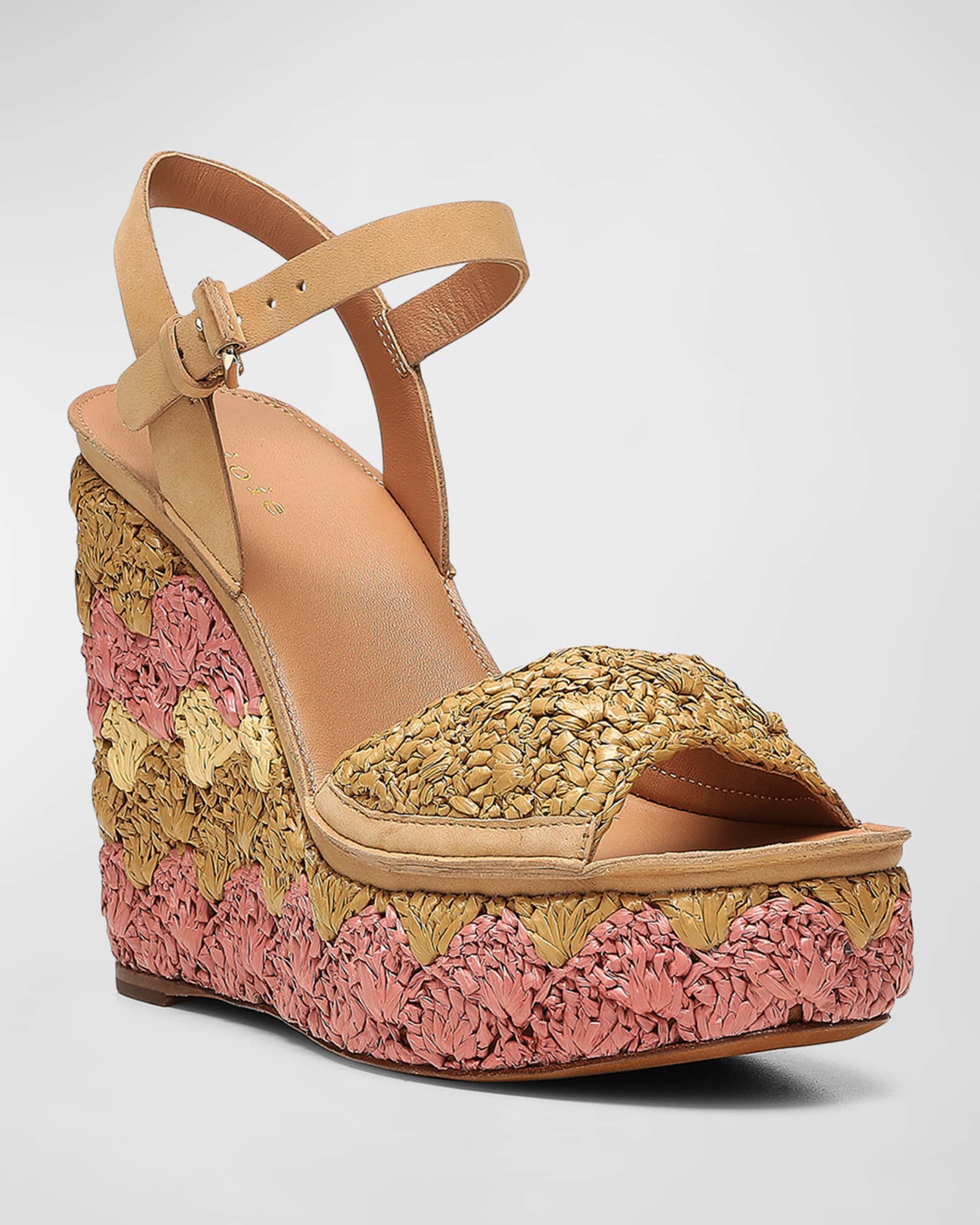 Joie Hindy Colorblock Raffia Wedge Sandals | Neiman Marcus