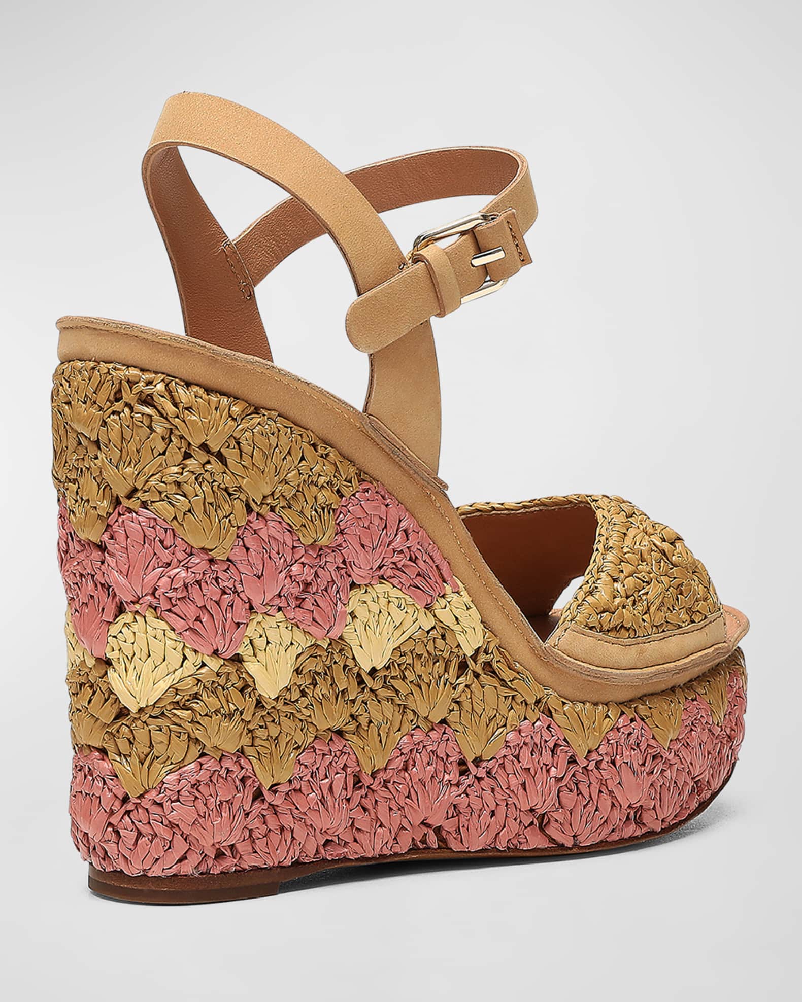 Joie Hindy Colorblock Raffia Wedge Sandals | Neiman Marcus