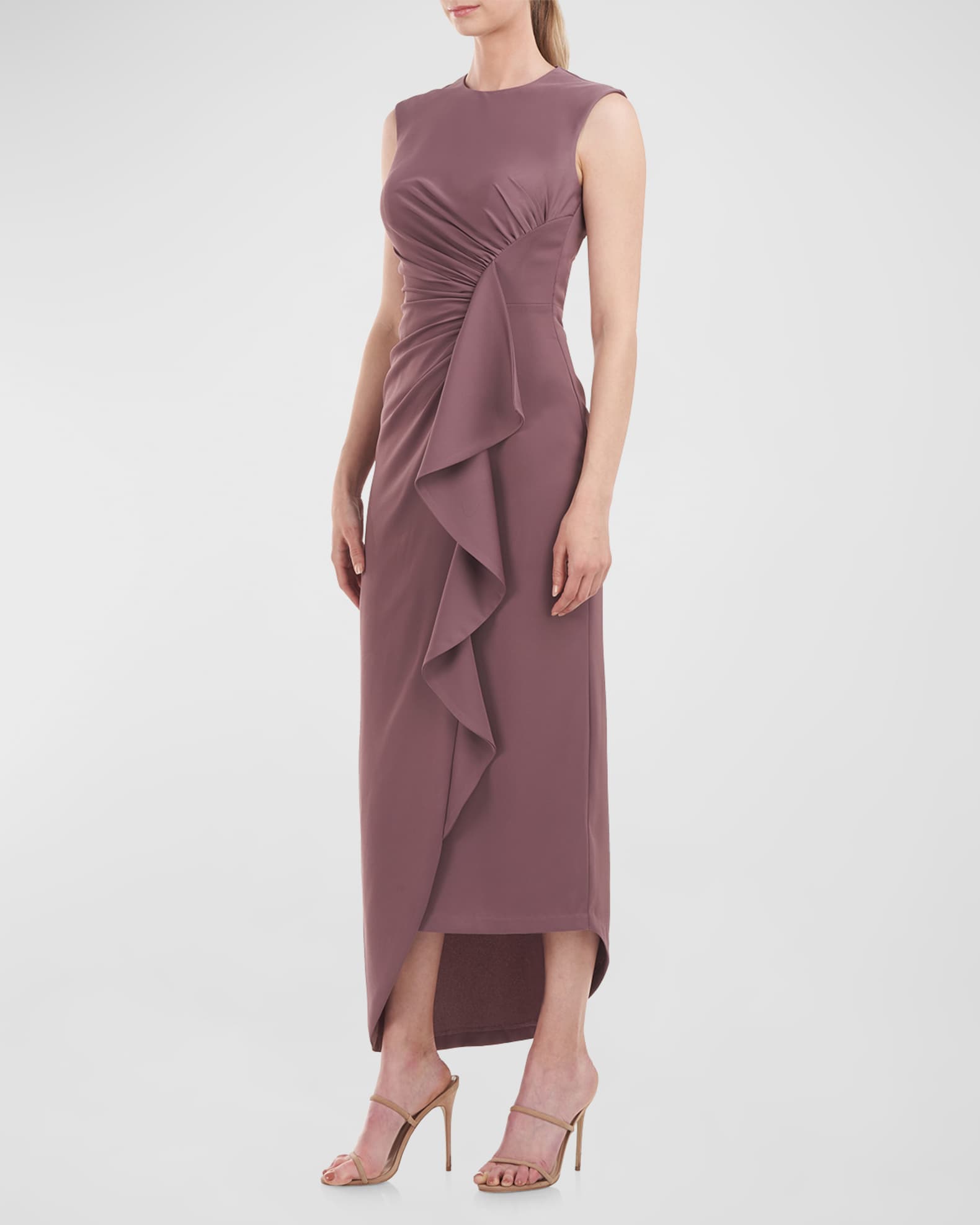 Kay Unger New York Sleeveless Ruched Ruffle Maxi Dress | Neiman Marcus
