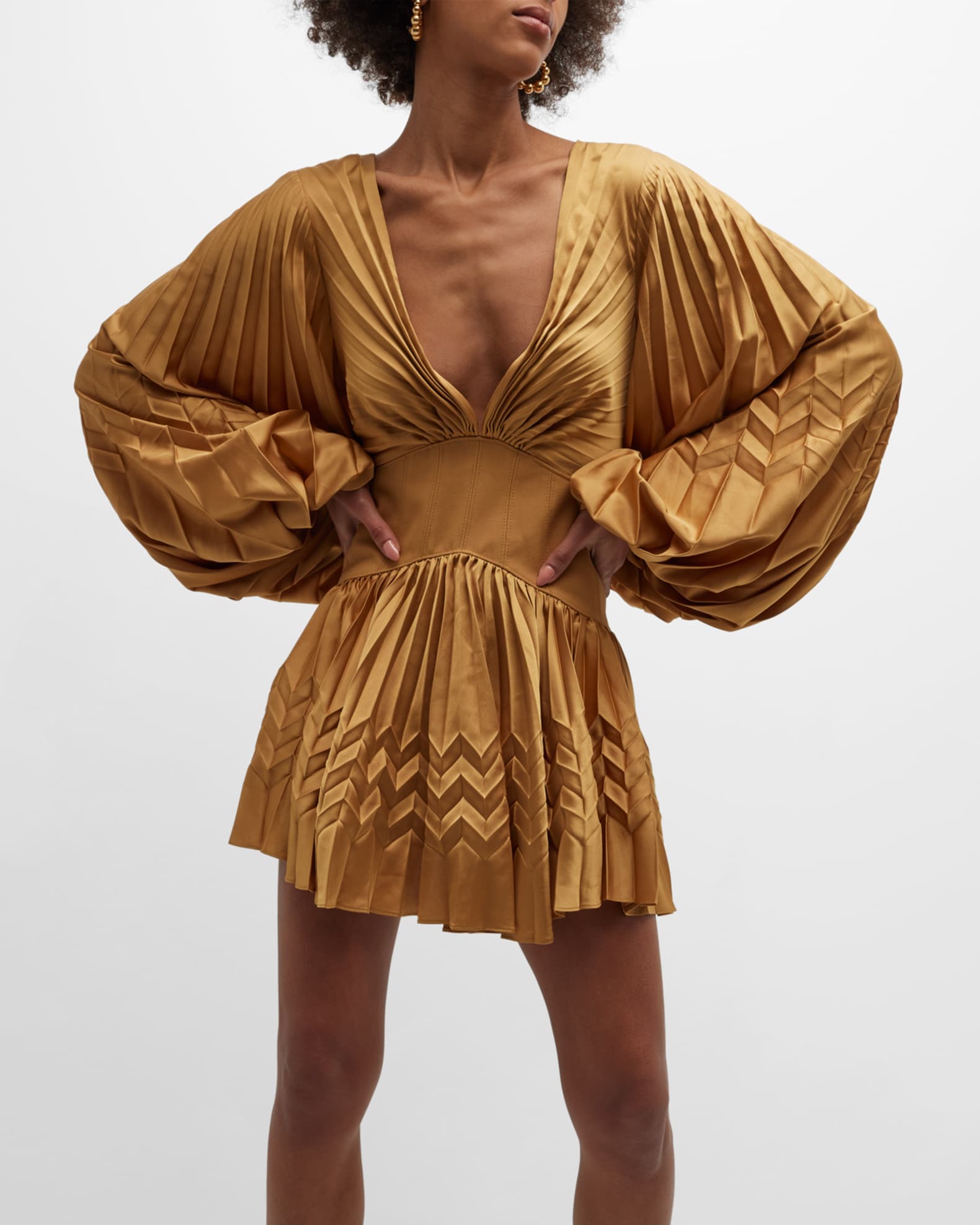 Acler Marion Pleated Chevron Mini Dress | Neiman Marcus
