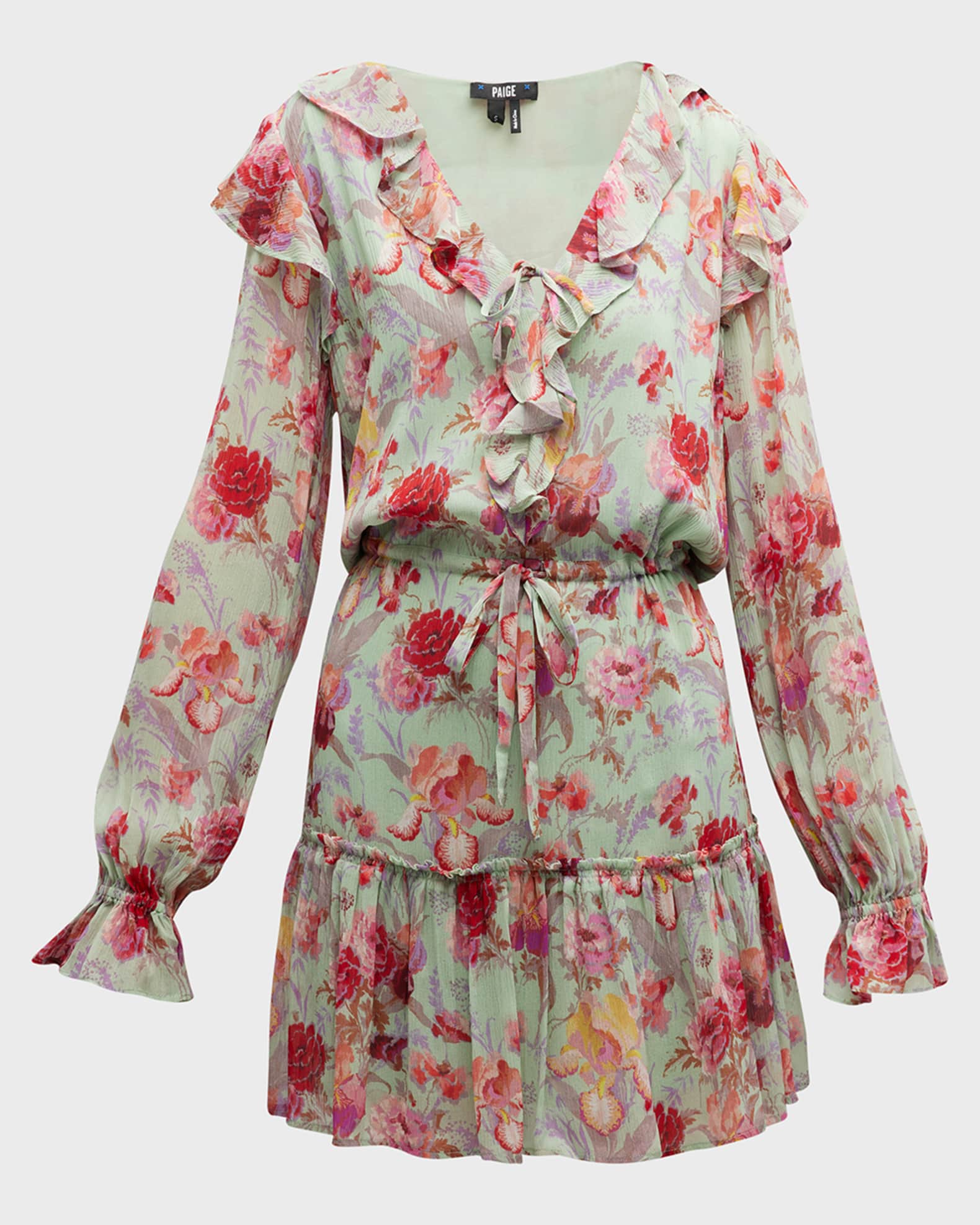 Paige Garcelle Floral Ruffle Mini Dress Neiman Marcus