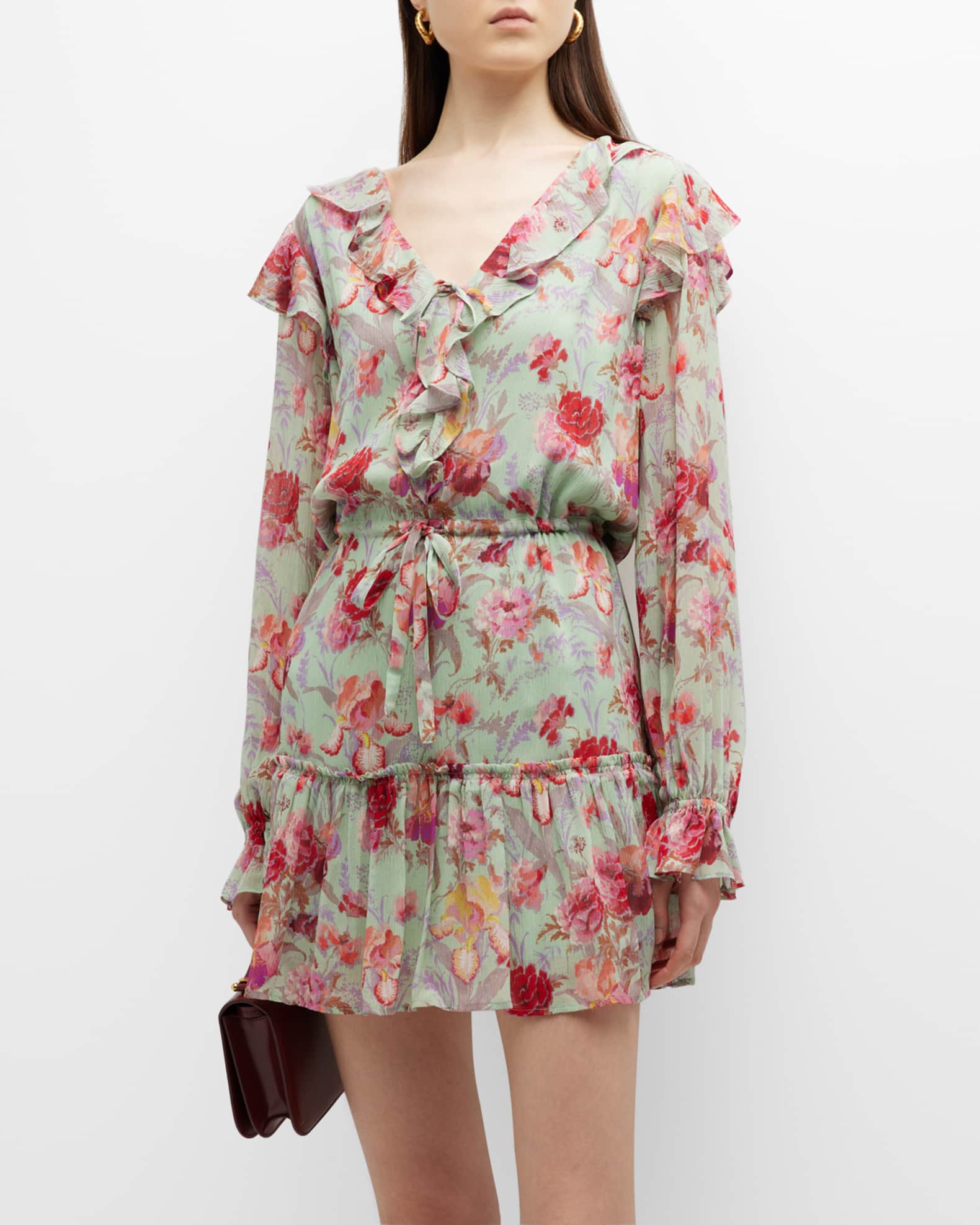 Paige Garcelle Floral Ruffle Mini Dress Neiman Marcus