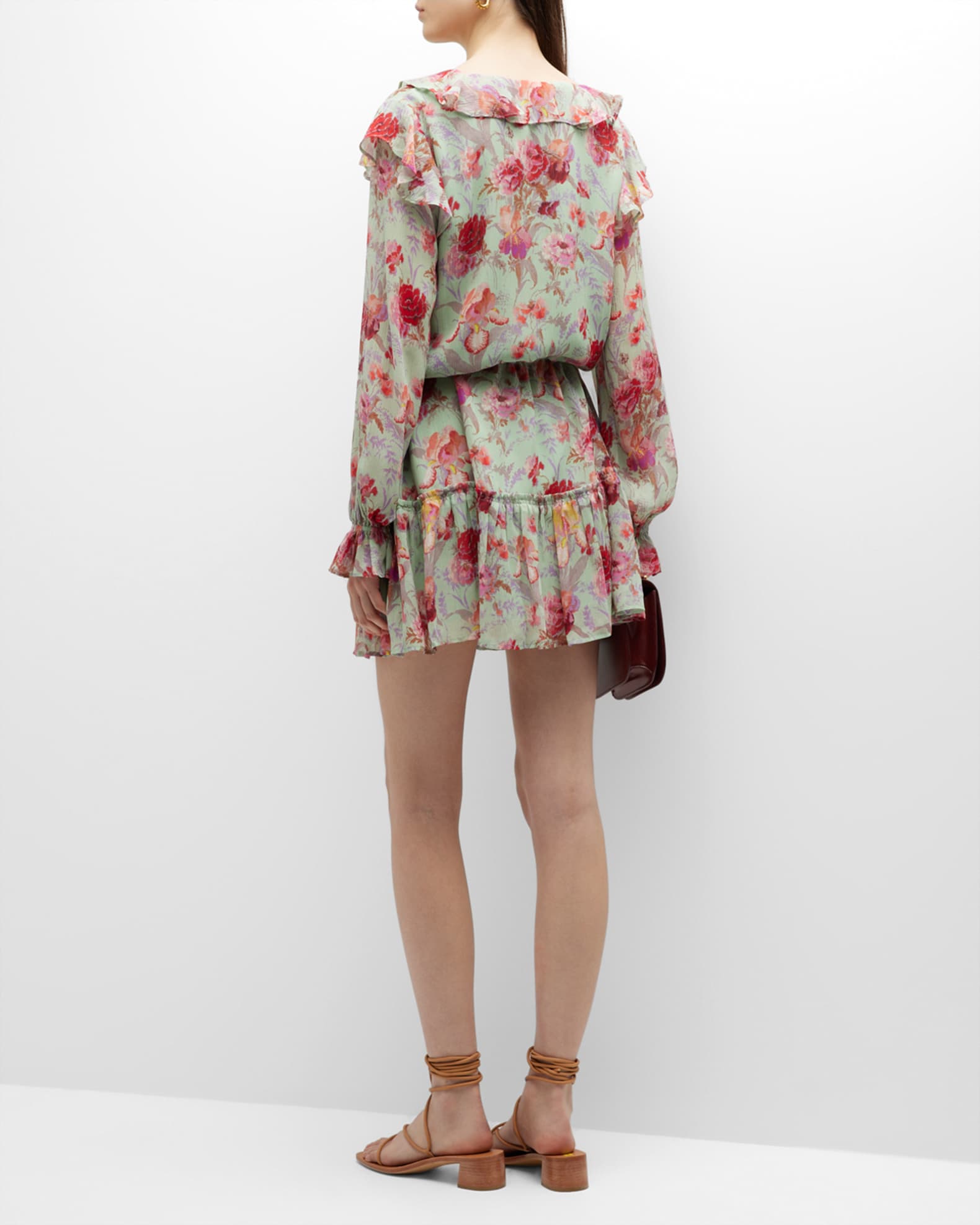 Paige Garcelle Floral Ruffle Mini Dress Neiman Marcus