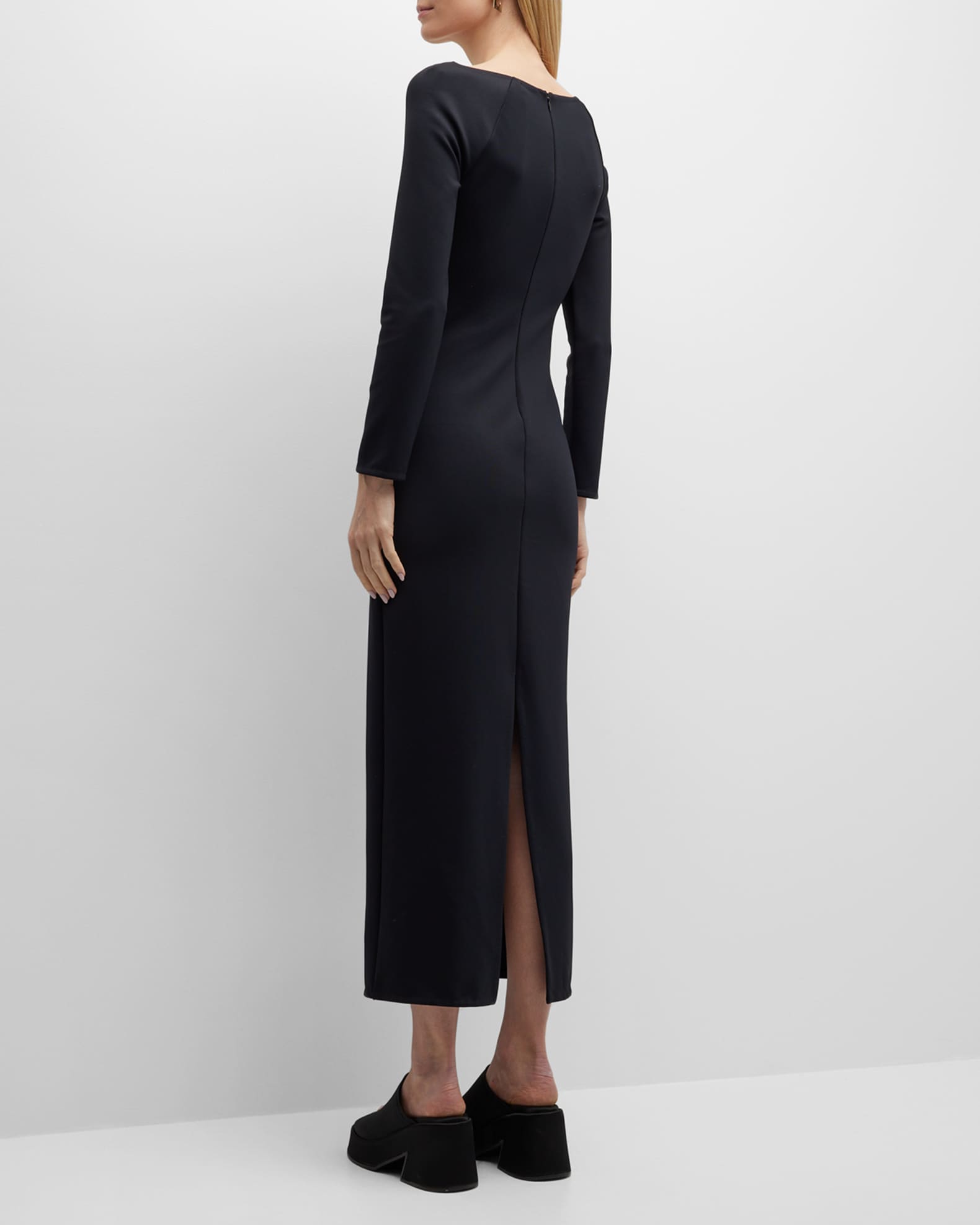 Rosetta Getty Long-Sleeve Sweetheart Tea-Length Dress | Neiman Marcus