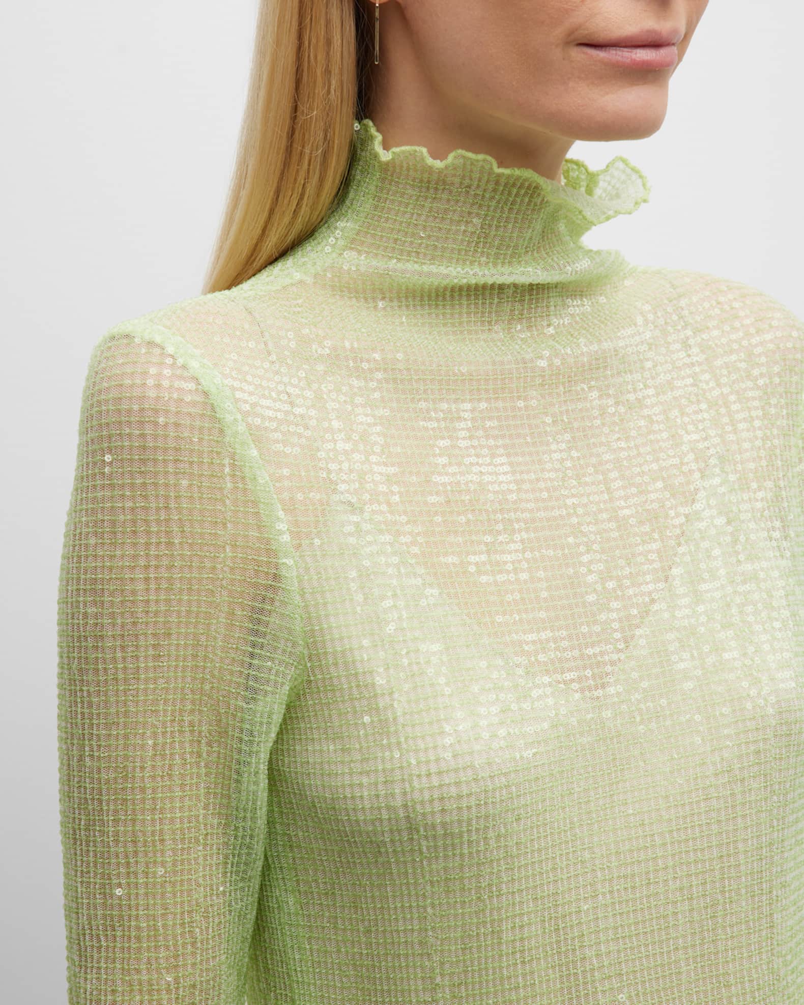 Rosetta Getty Funnel-Neck Short-Sleeve Pleated Sequin Mesh Top | Neiman ...