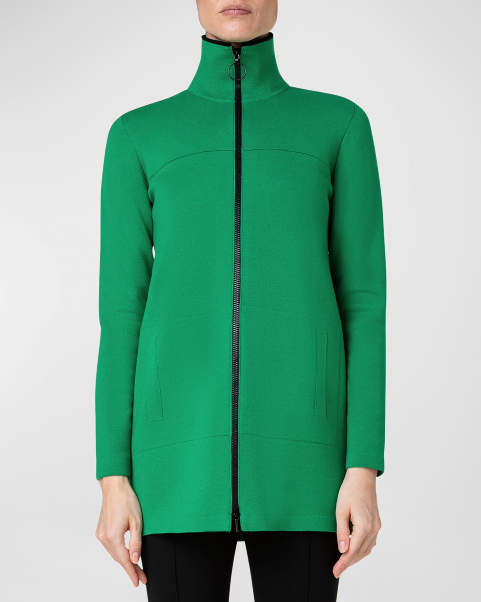 Akris punto Colorblock Wool Zip-Front Long Cardigan | Neiman Marcus
