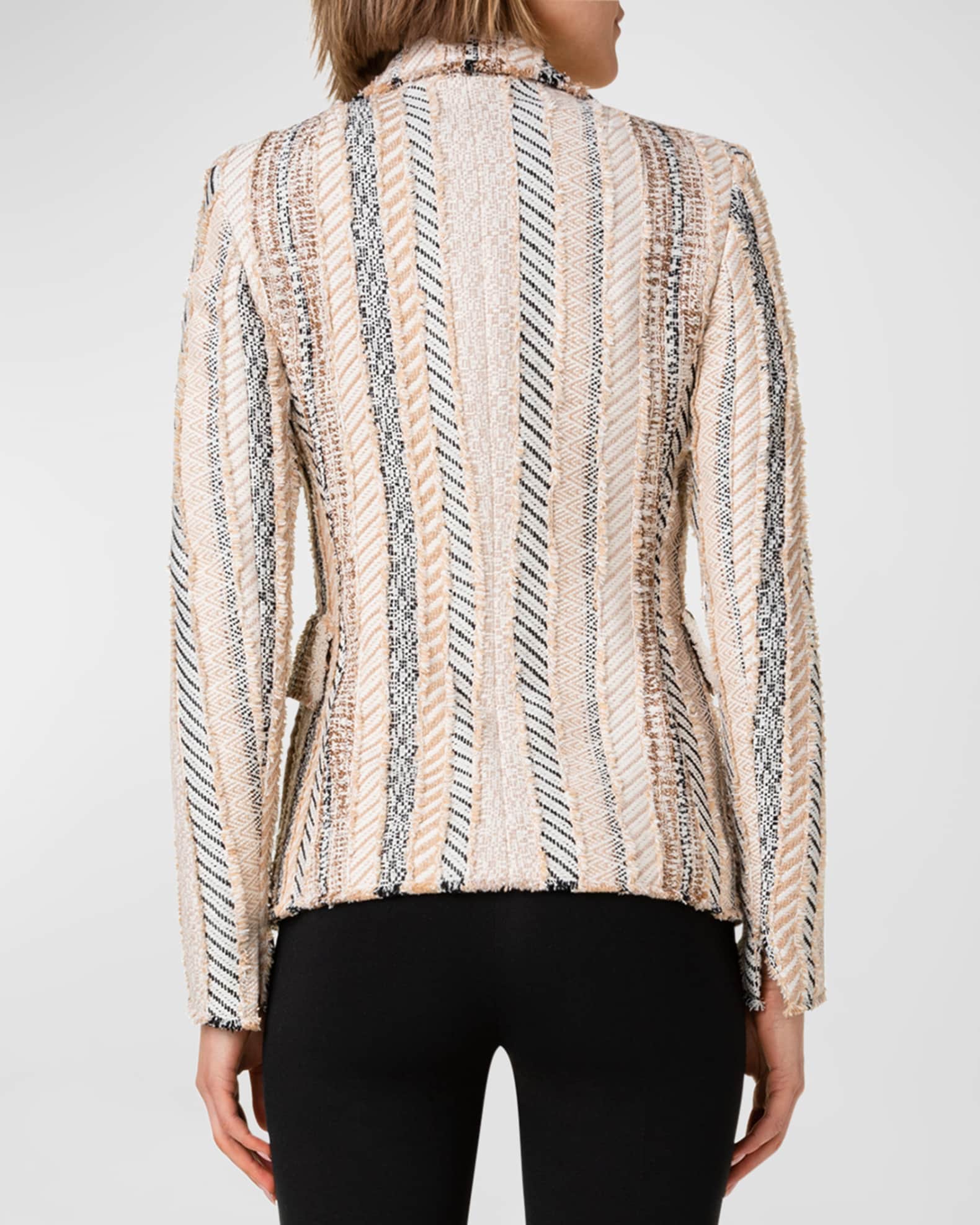 Akris punto Fringed Patchwork Tweed Blazer Jacket | Neiman Marcus