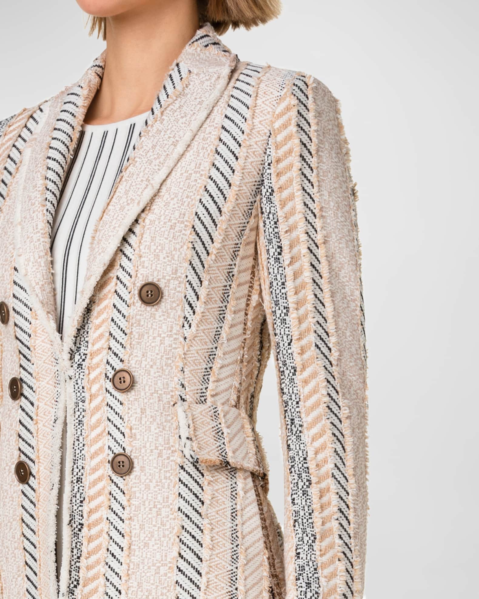 Akris punto Fringed Patchwork Tweed Blazer Jacket | Neiman Marcus