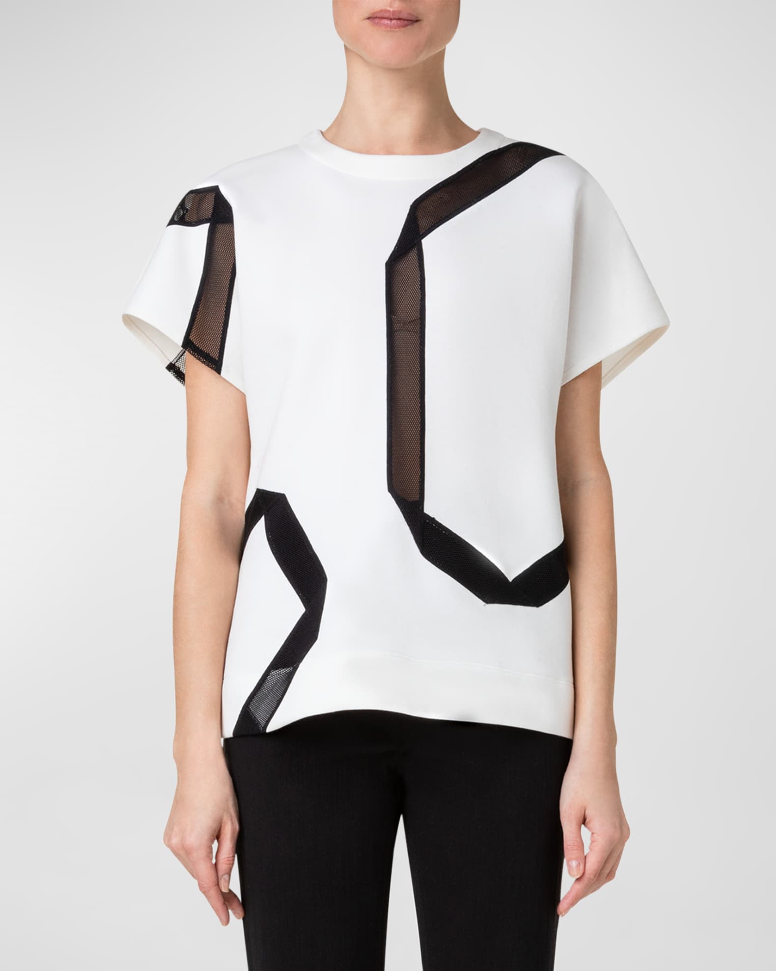 Akris punto Mixed Media Cotton T-Shirt with Techno Mesh Tape Details ...