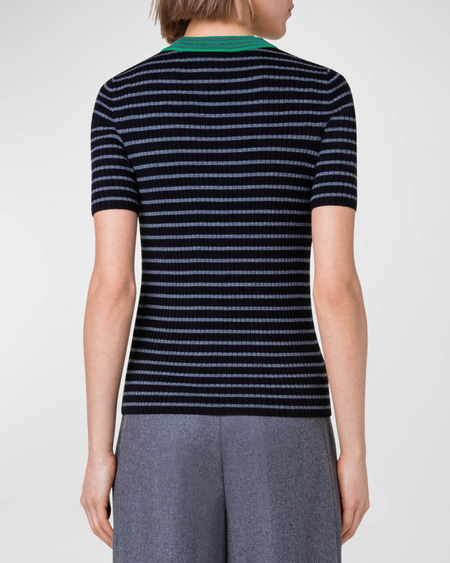 Akris punto Colorblock Stripes Ribbed Knit Wool Top | Neiman Marcus