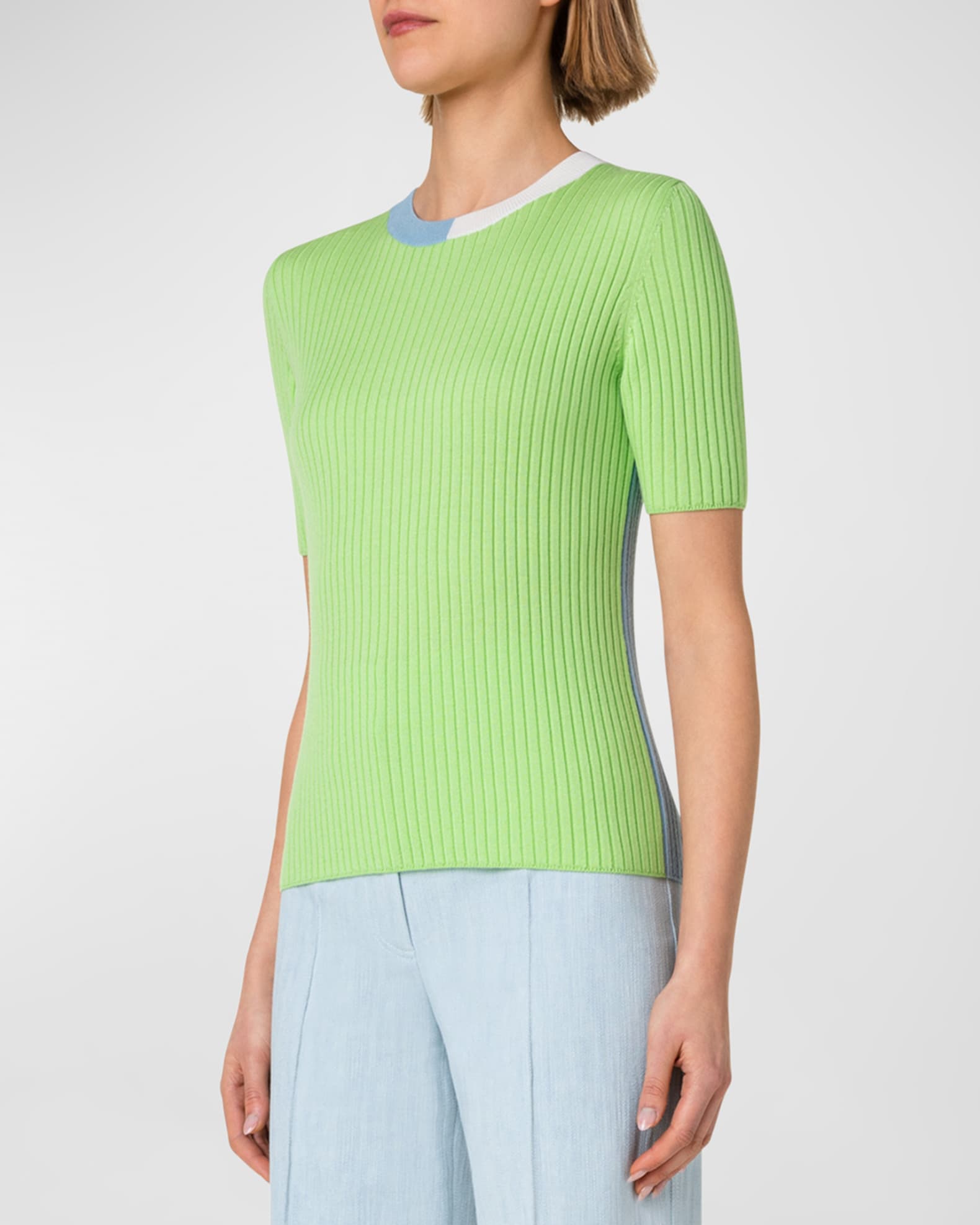Akris punto Colorblock Ribbed Knit Wool Top | Neiman Marcus