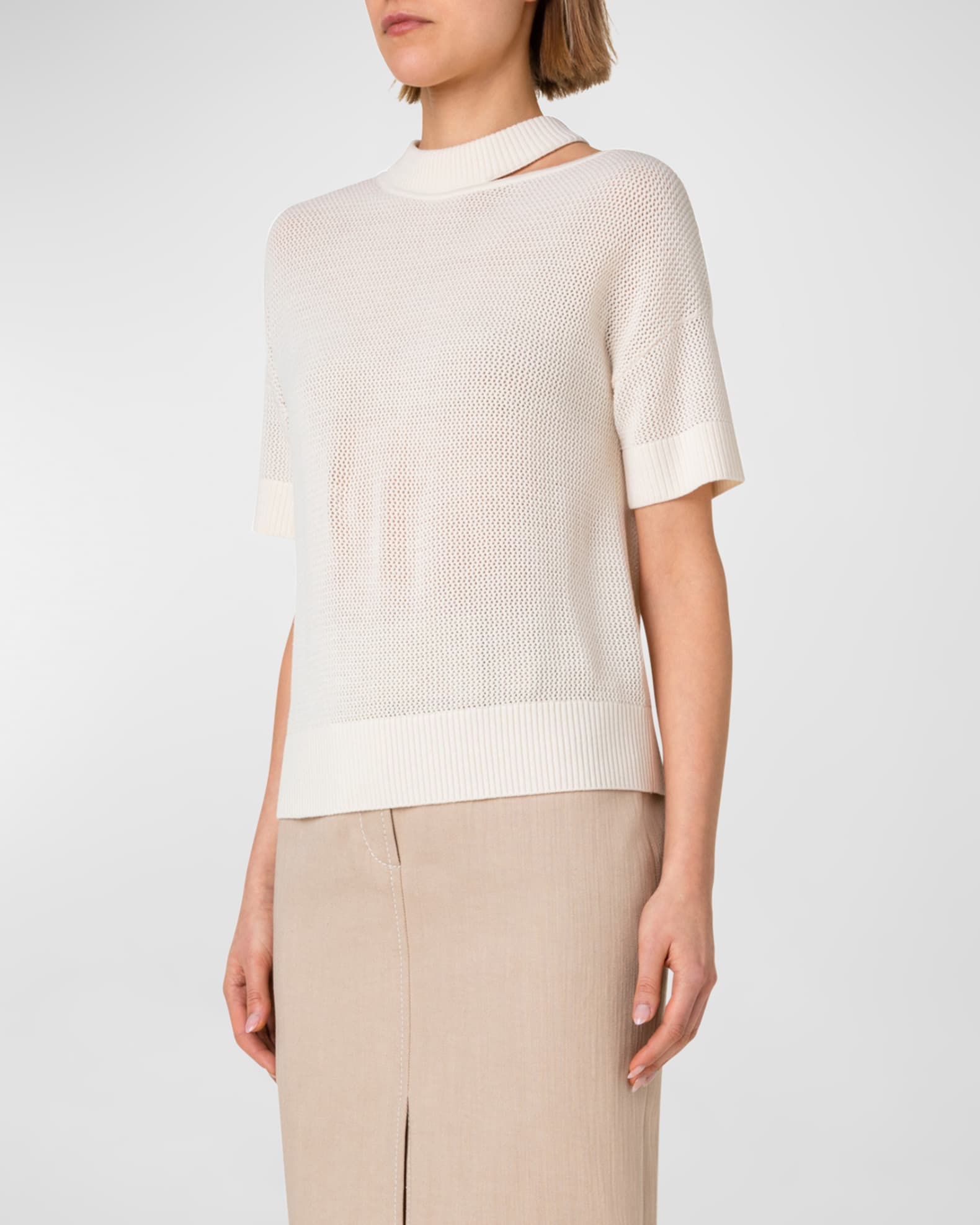 Akris punto Cutout Short-Sleeve Sweater | Neiman Marcus