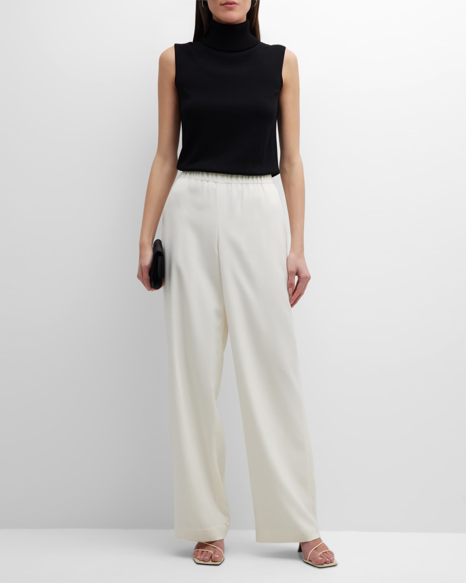 Lafayette 148 New York Perry Wide-Leg Stretch Silk Pants | Neiman Marcus