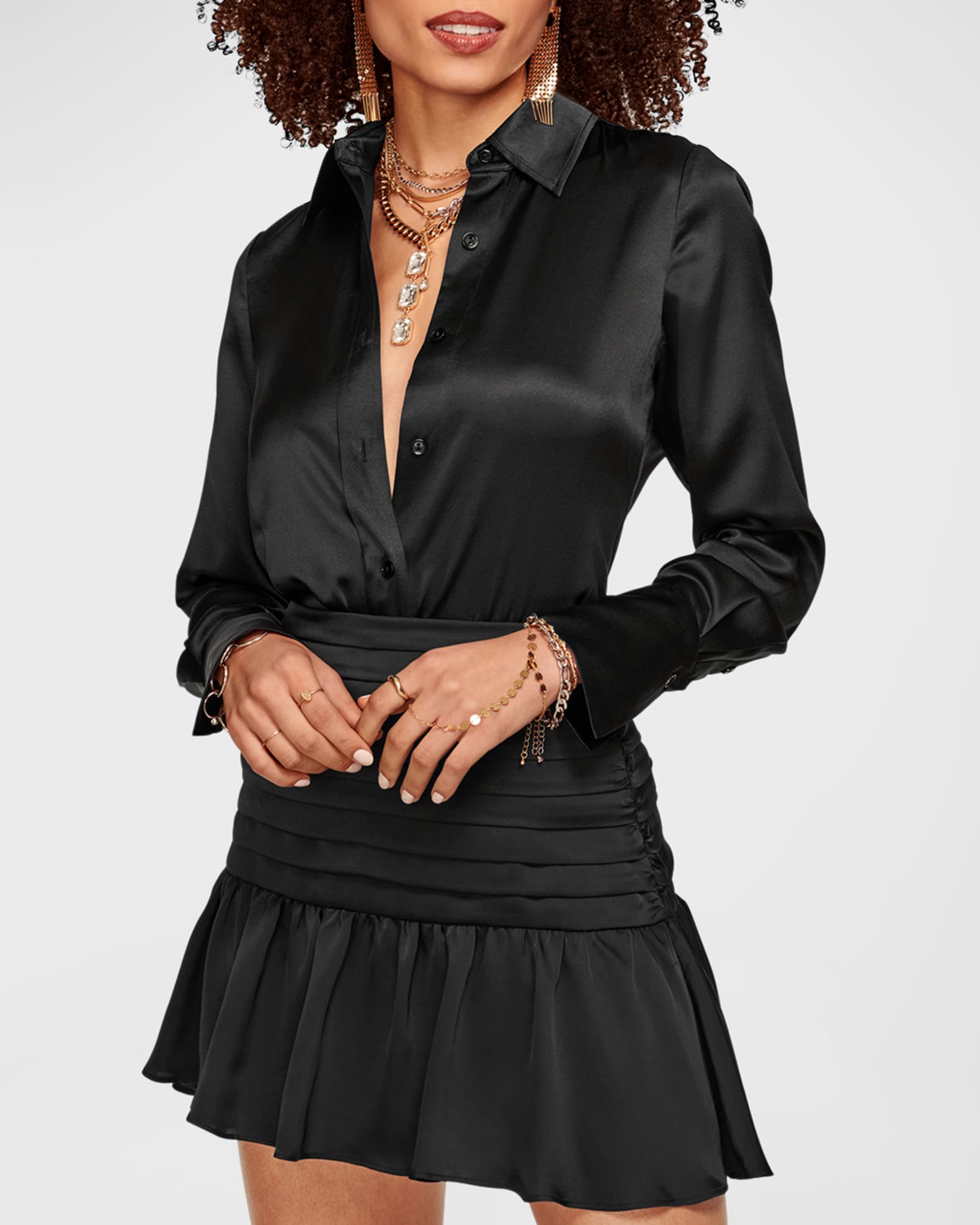 Ramy Brook Victoria Stretch Silk Button-Front Top | Neiman Marcus