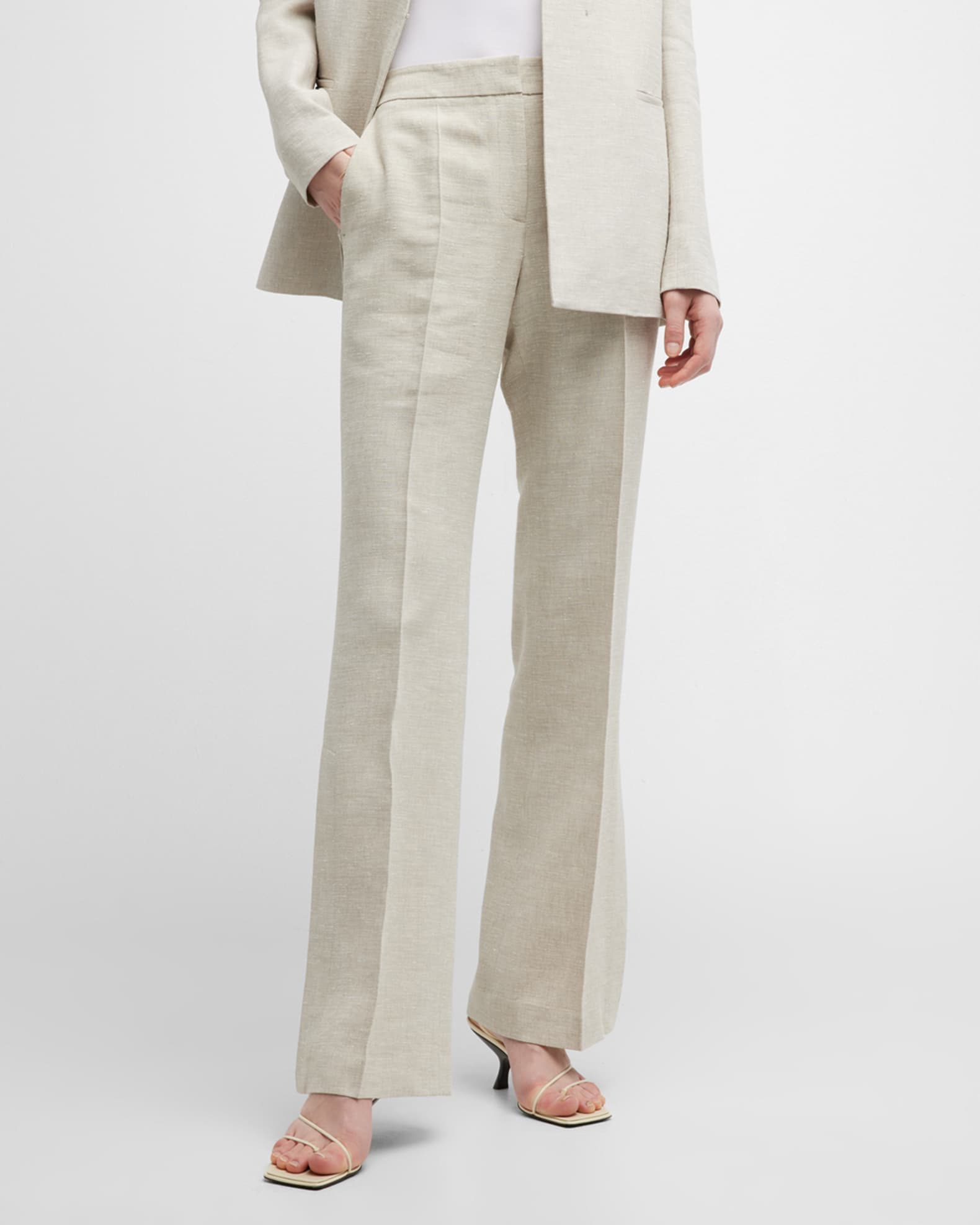 Lafayette 148 New York Gates Straight-Leg Linen-Blend Pants | Neiman Marcus