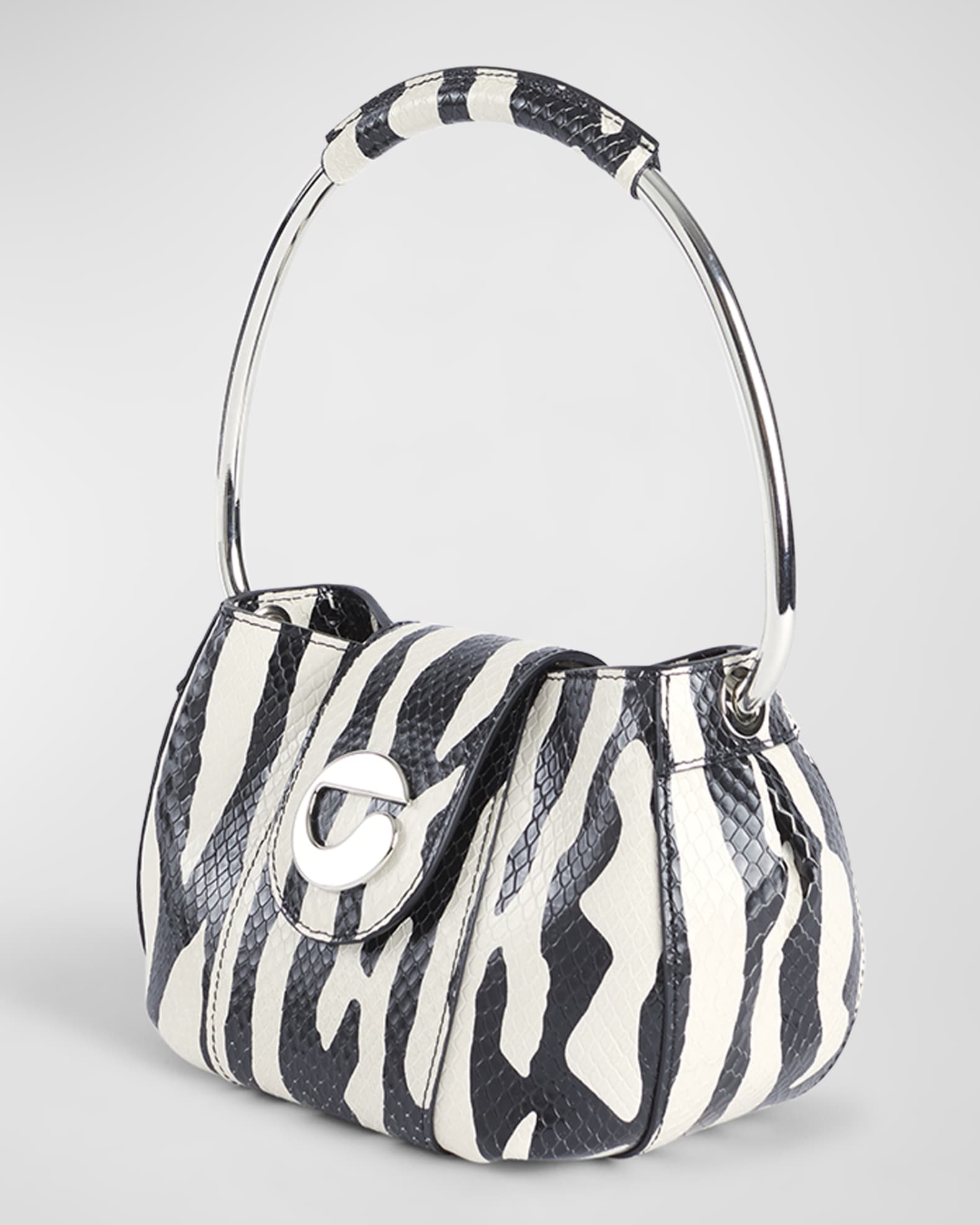 Coperni Zebra-Print Ring Pouch Top-Handle Bag | Neiman Marcus