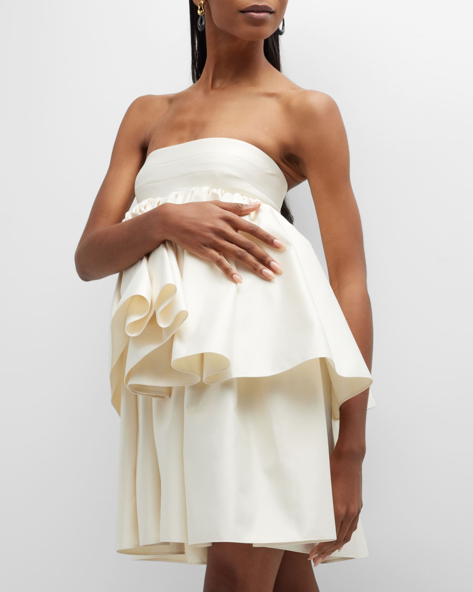 Rotate Birger Christensen Strapless Ruffled Twill Mini Dress | Neiman ...