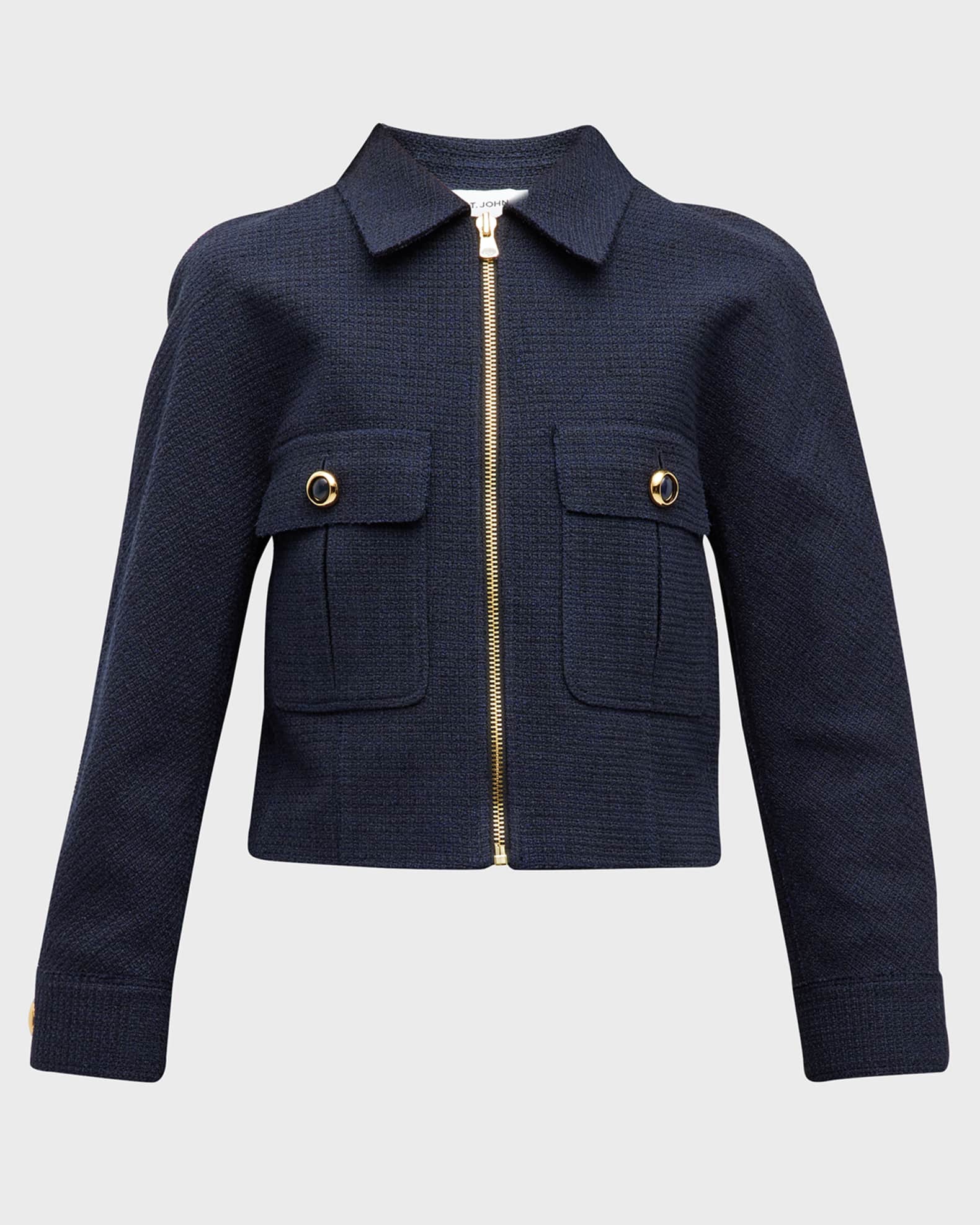 St. John Bonded Mouline Tweed Crop Collared Jacket | Neiman Marcus