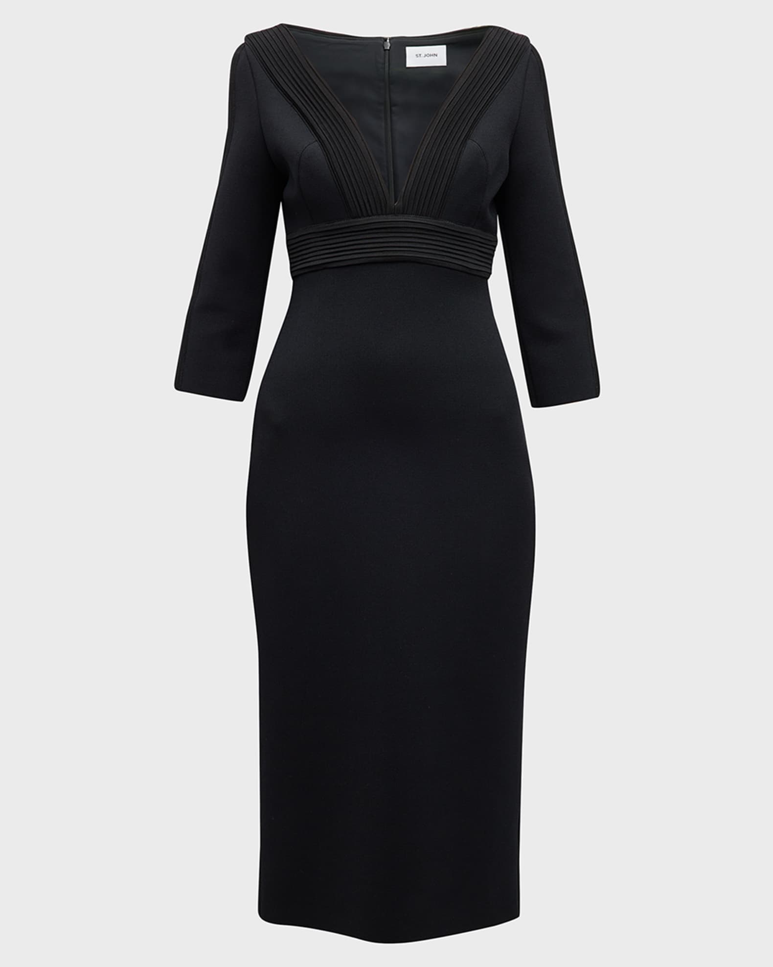 St. John Milano Knit 3/4 Sleeve Midi Dress | Neiman Marcus