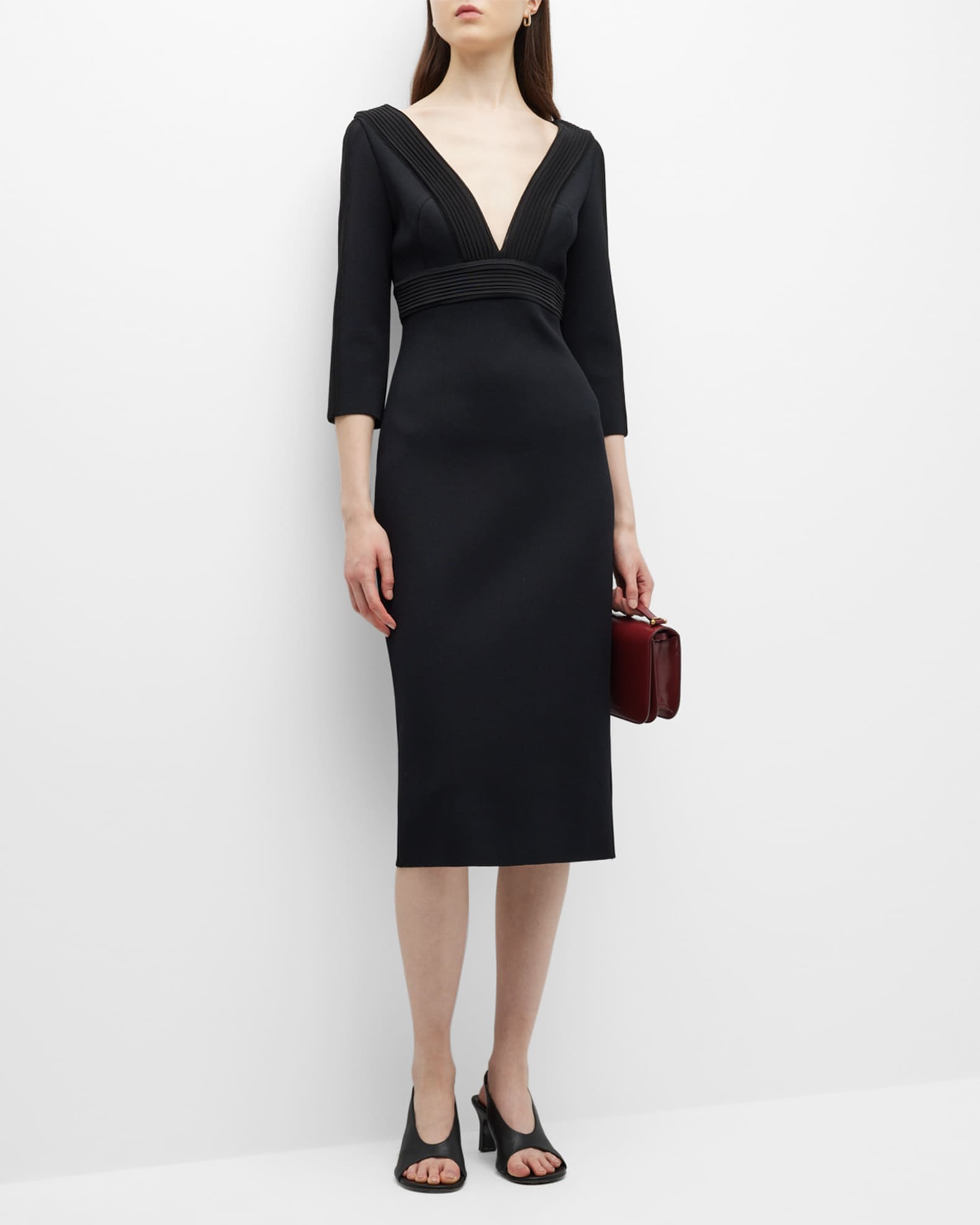 St. John Milano Knit 3/4 Sleeve Midi Dress | Neiman Marcus